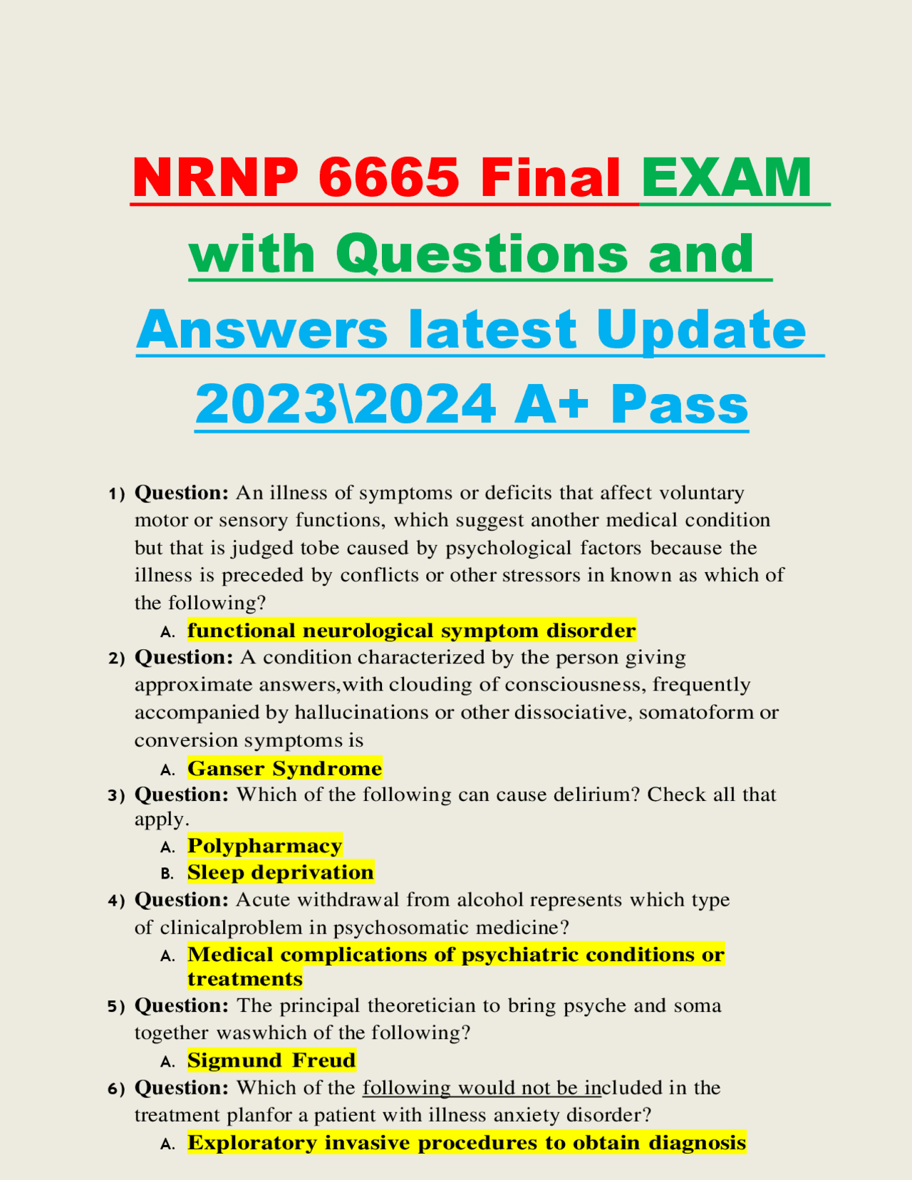 NRNP 6665 Final EXAM with Questions and Answers latest Update 2023\2024 ...