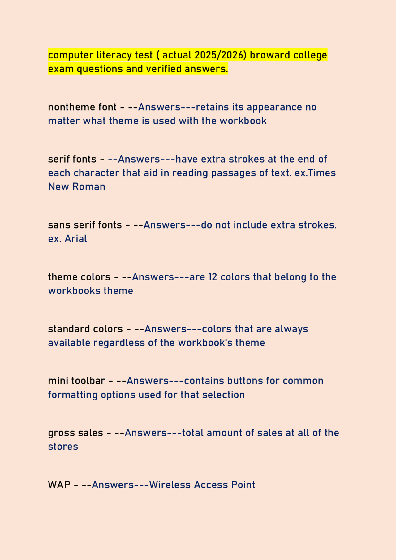 computer literacy test ( actual 2025/2026) broward college exam ...