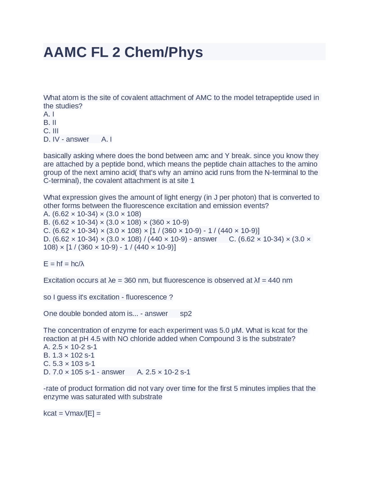 AAMC FL 2 Chem, Phys Questions with Correct Answers | Exams Advanced ...