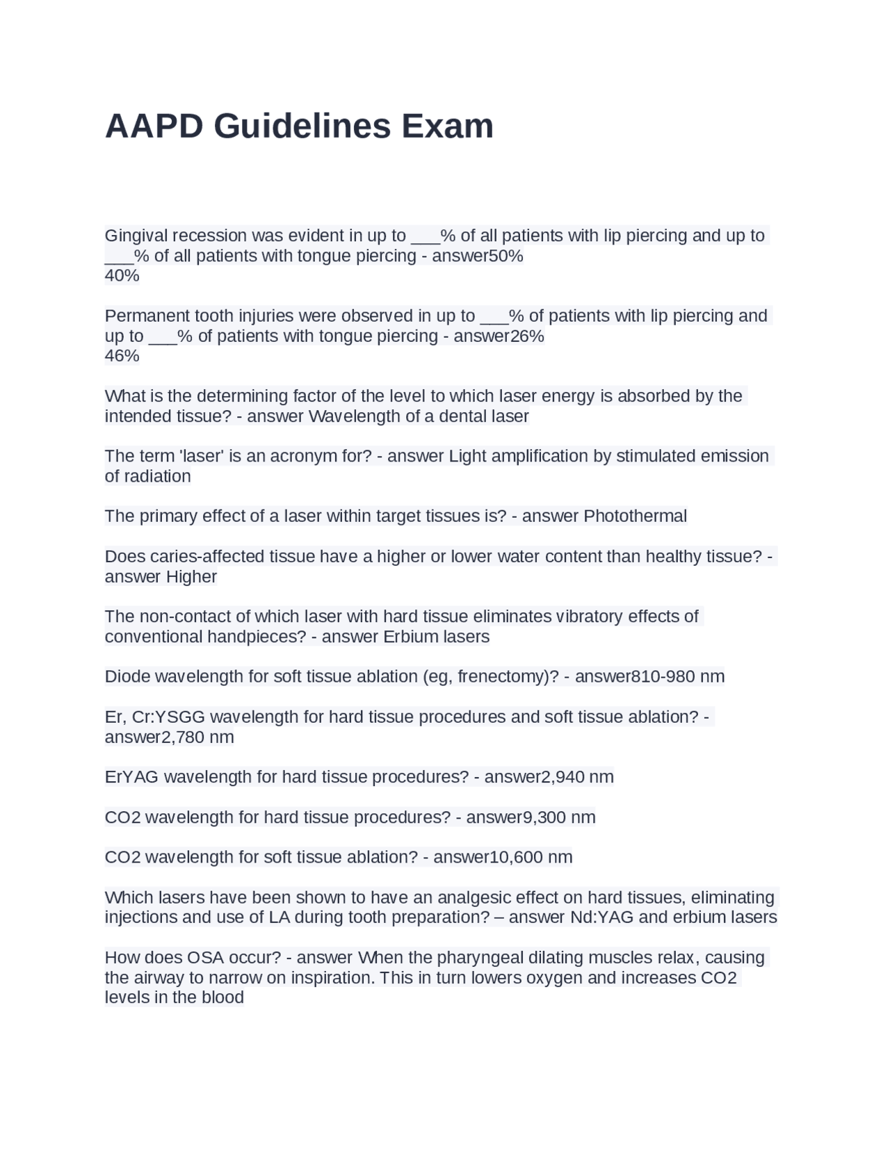 AAPD Guidelines Exam Questions and Answers 100% Correct | Exams Advanced Education | Docsity