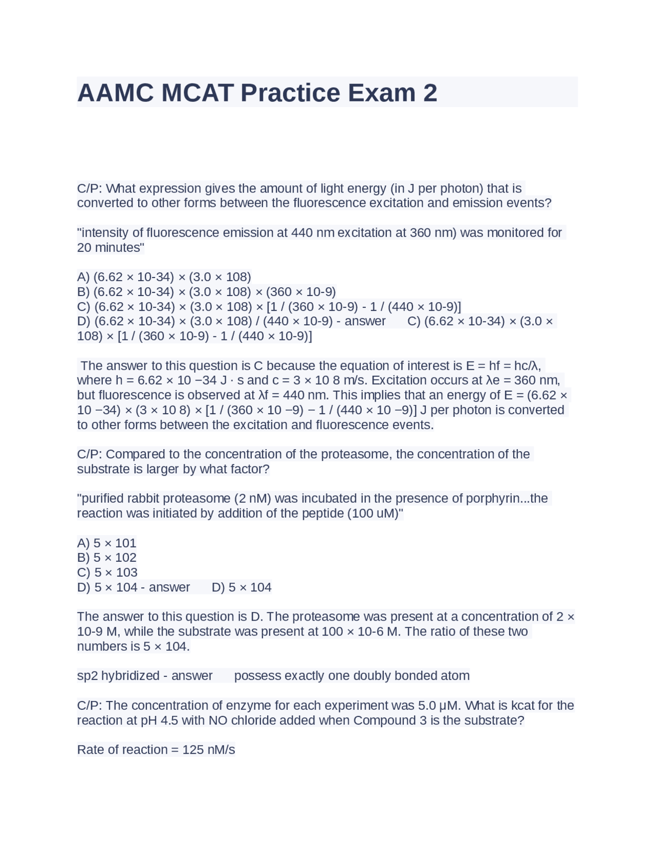 AAMC MCAT Practice Exam 2 Questions with Solutions | Exams Advanced ...