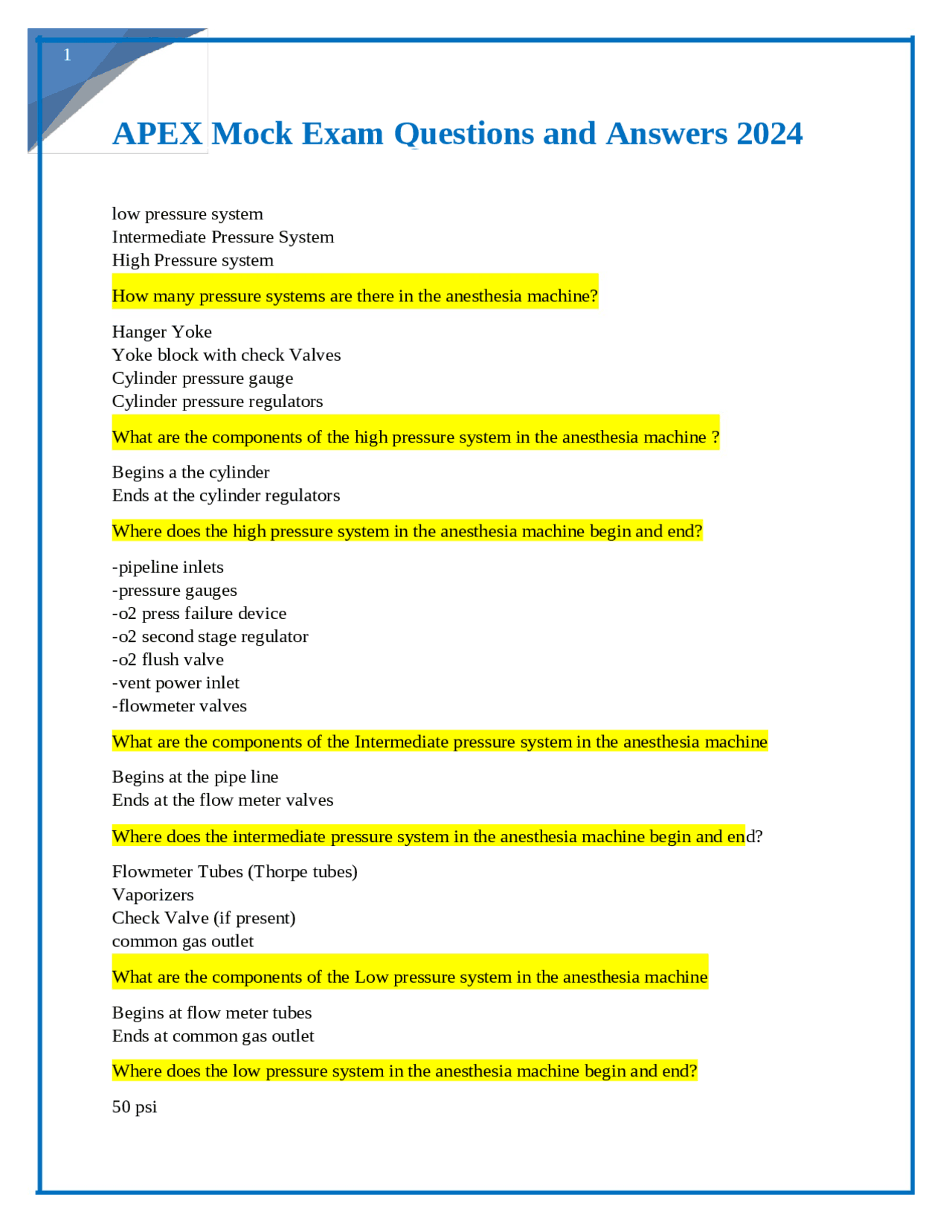 APEX Mock Exam Questions and Answers 2024 | Exams Nursing | Docsity