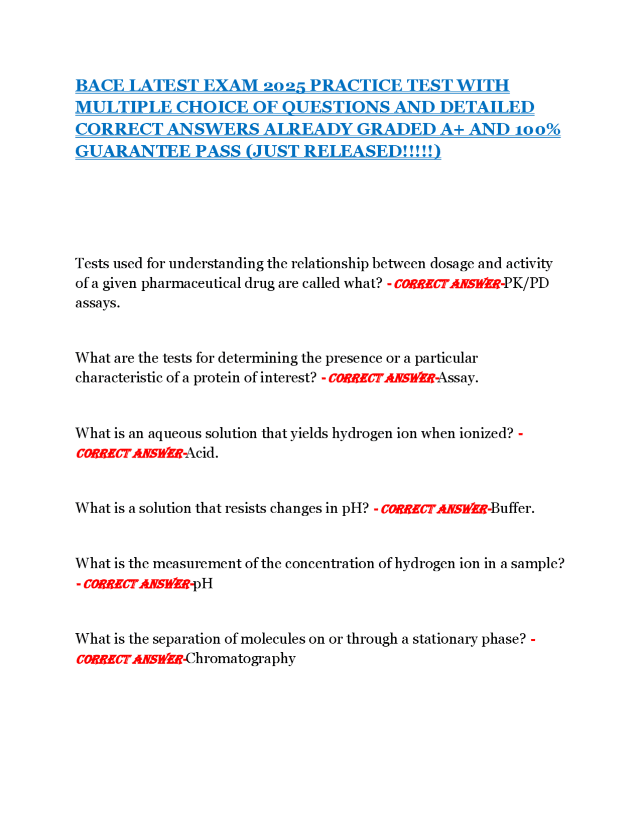 BACE LATEST EXAM 2025 PRACTICE TEST WITH MULTIPLE CHOICE OF QUESTIONS ...