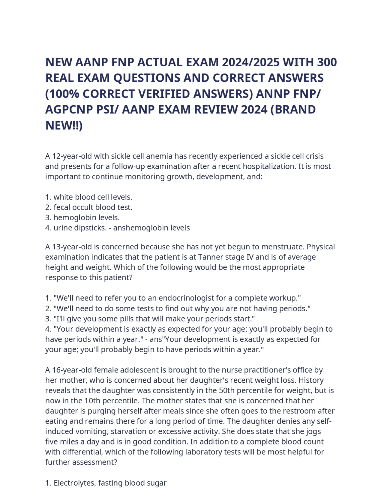 NEW AANP FNP ACTUAL EXAM 2024-2025 WITH 300 REAL EXAM QUESTIONS AND ...