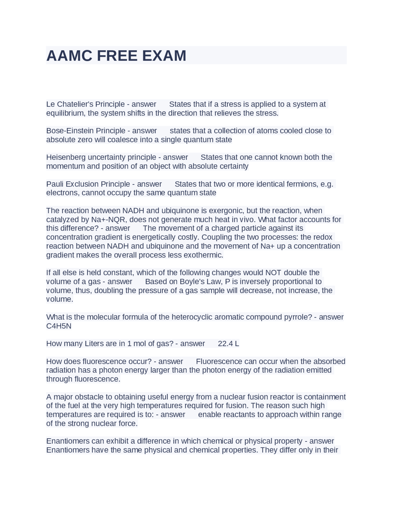 AAMC FREE EXAM QUESTIONSS AND ANSWERS 100% CORRECT | Exams Advanced ...