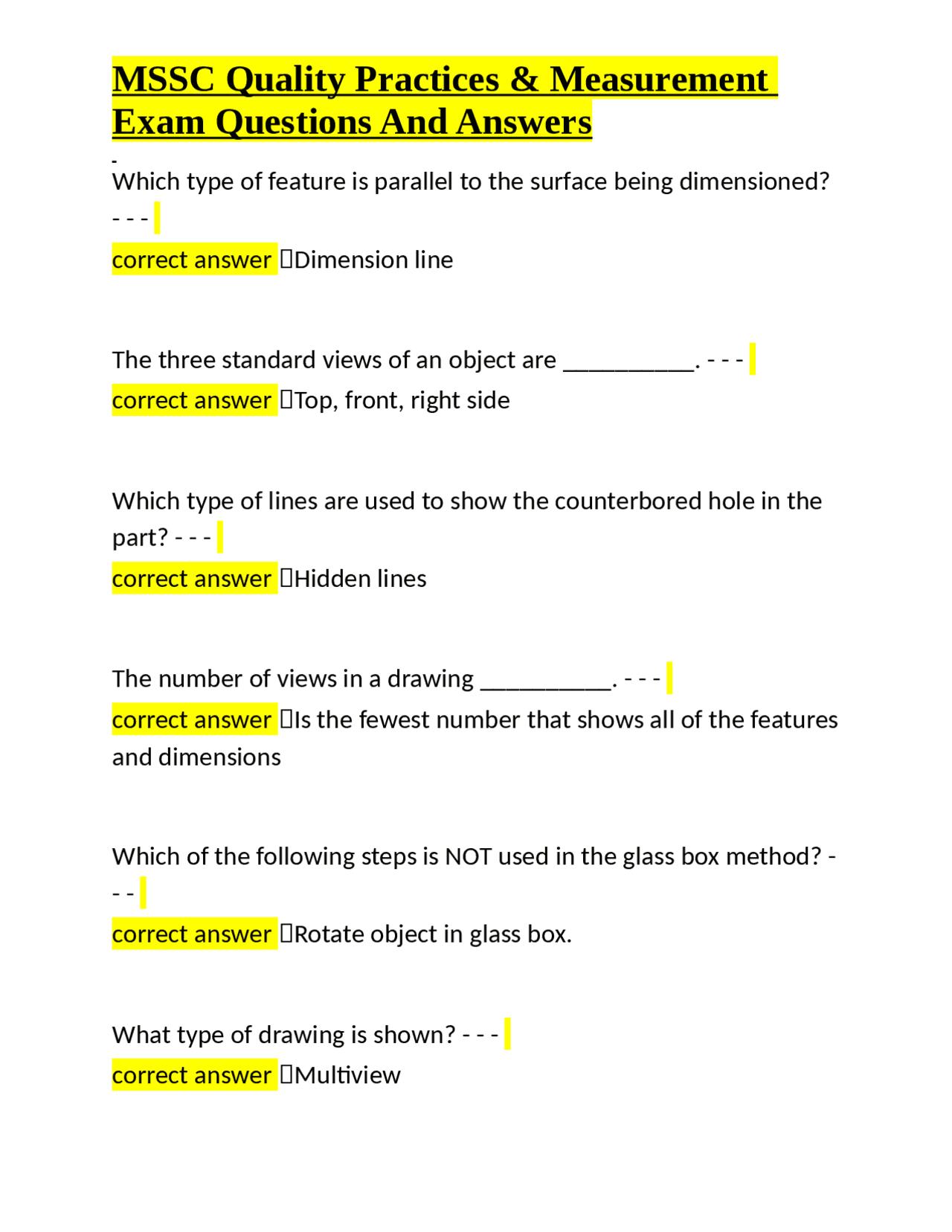 MSSC Quality Practices & Measurement Exam Questions And Answers | Exams ...