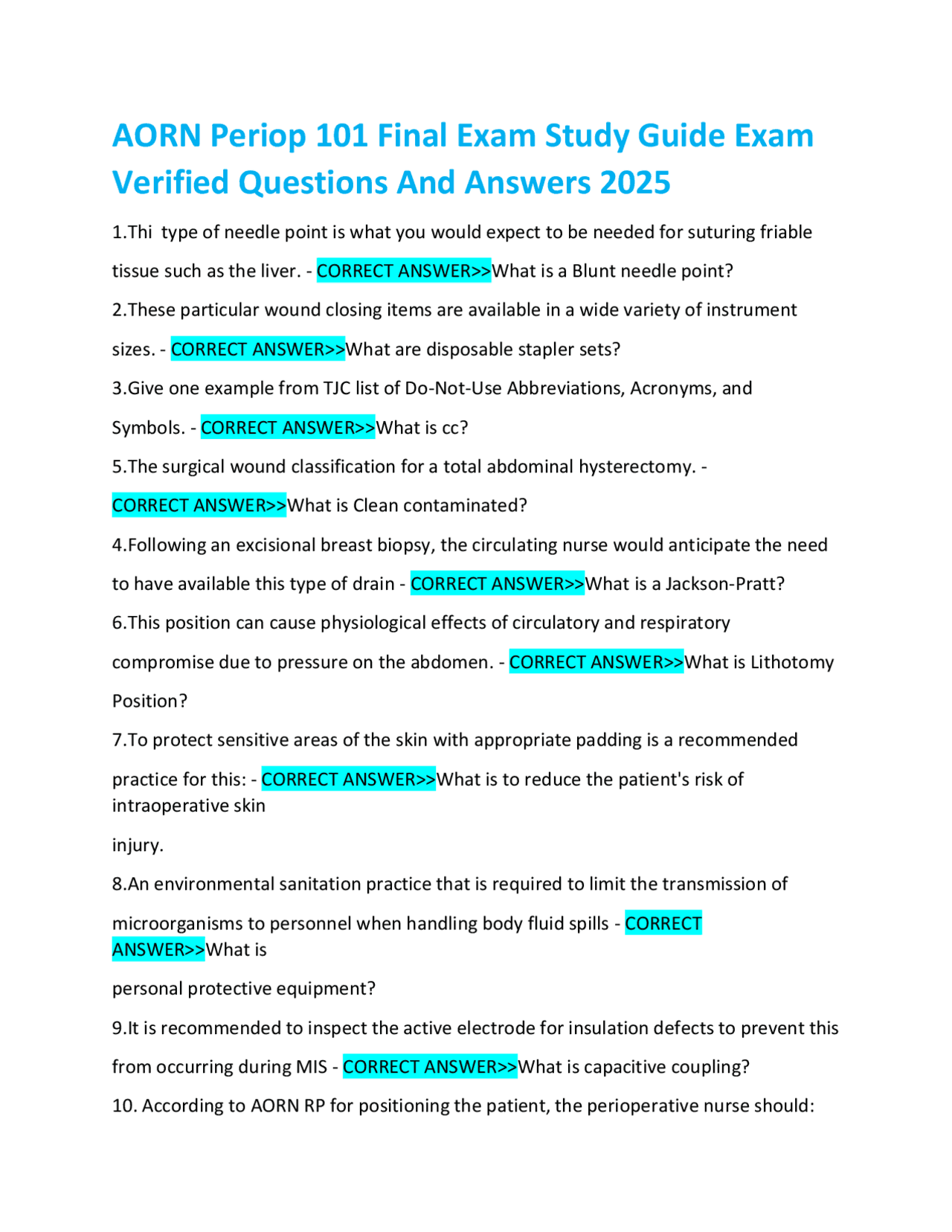 AORN Periop 101 Final Exam Study Guide Exam Verified Questions And ...