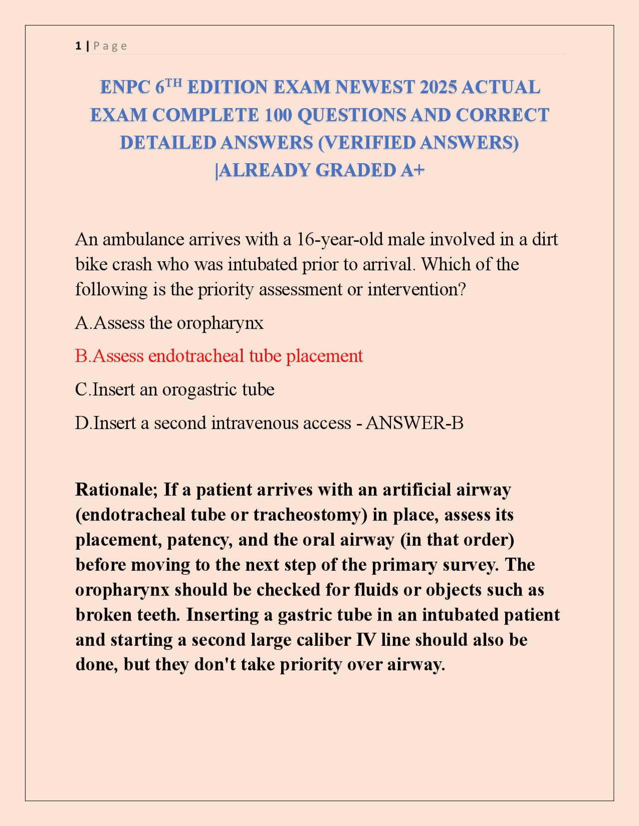 ENPC 6TH EDITION EXAM NEWEST 2025 ACTUAL EXAM COMPLETE 100 QUESTIONS ...