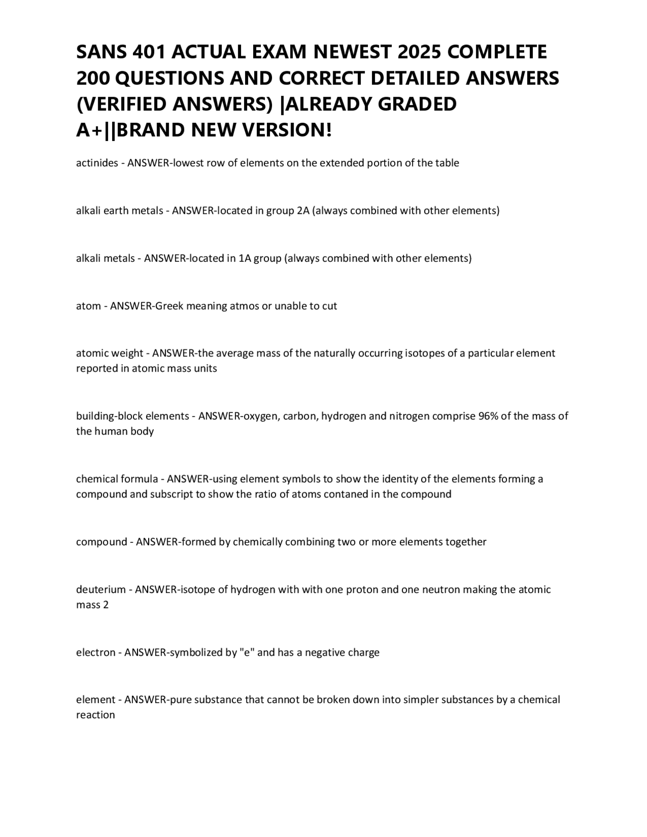 SANS 401 ACTUAL EXAM NEWEST 2025 COMPLETE 200 QUESTIONS AND CORRECT ...