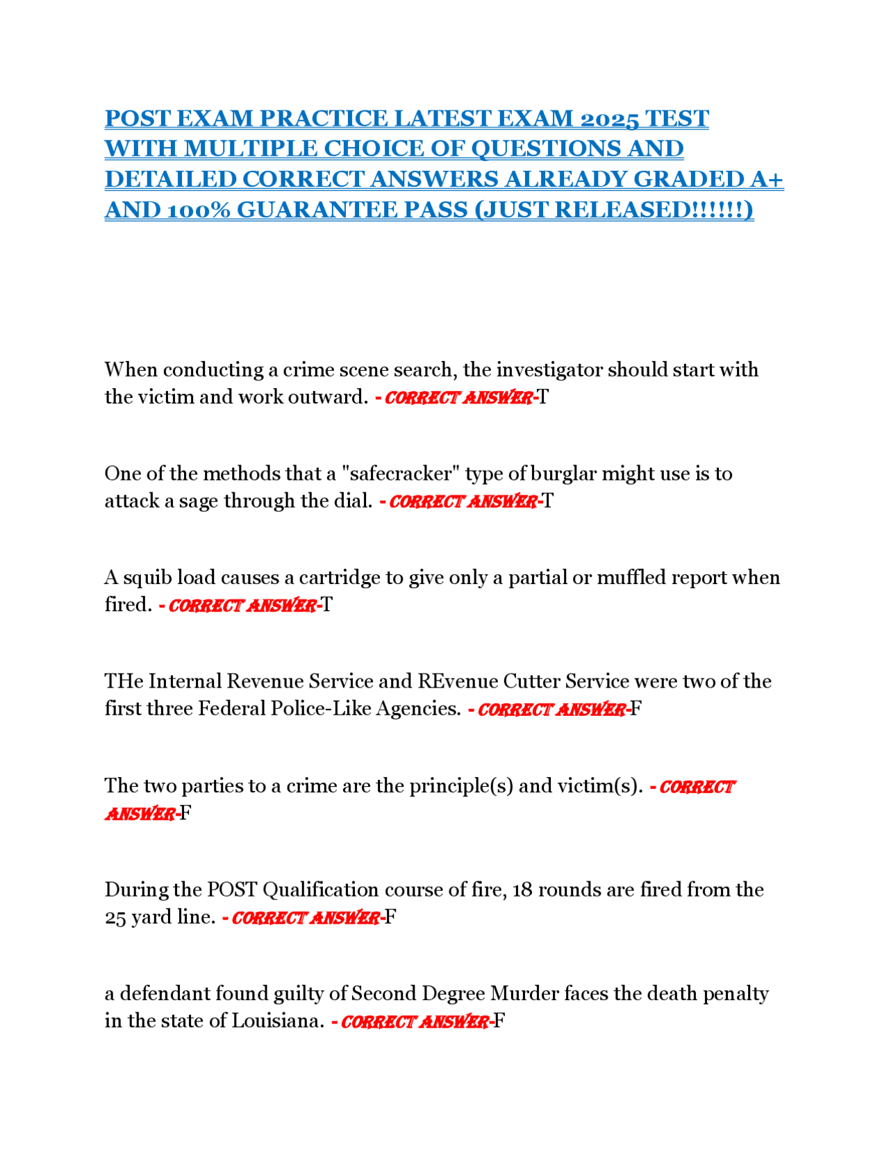 POST EXAM PRACTICE LATEST EXAM 2025 TEST WITH MULTIPLE CHOICE OF ...