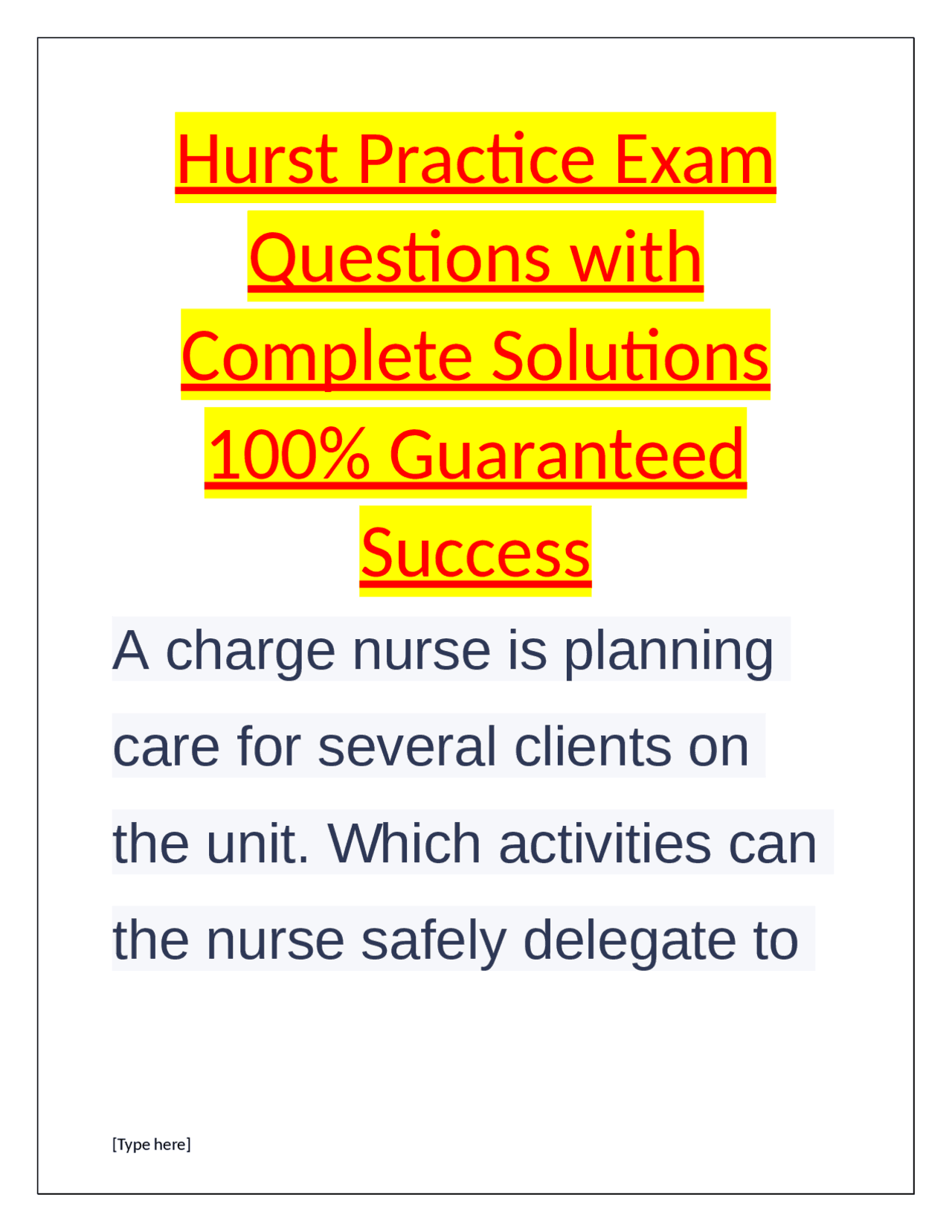 Hurst Practice Exam Questions with Complete Solutions 100% Guaranteed ...