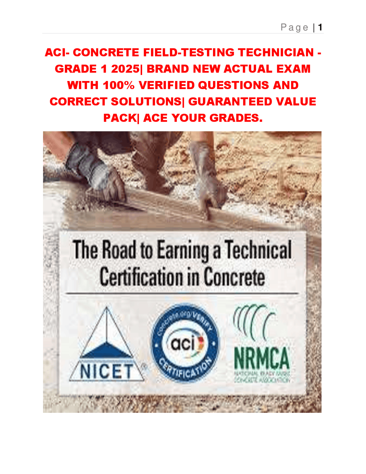ACI- CONCRETE FIELD-TESTING TECHNICIAN - GRADE 1 2025| BRAND NEW ACTUAL ...