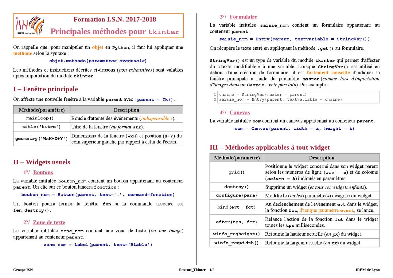 a great doc for learning all about tkinter python | Exercises Computer science | Docsity