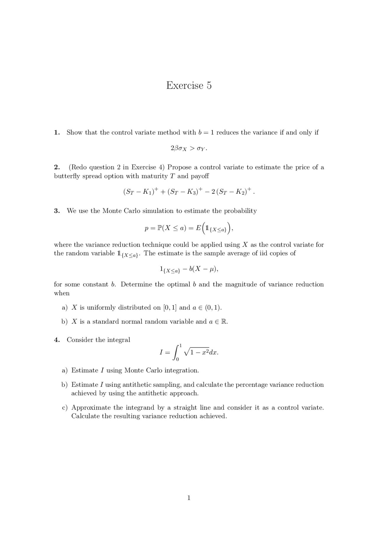 monte carlo simulation | Exercises Mathematical Methods | Docsity