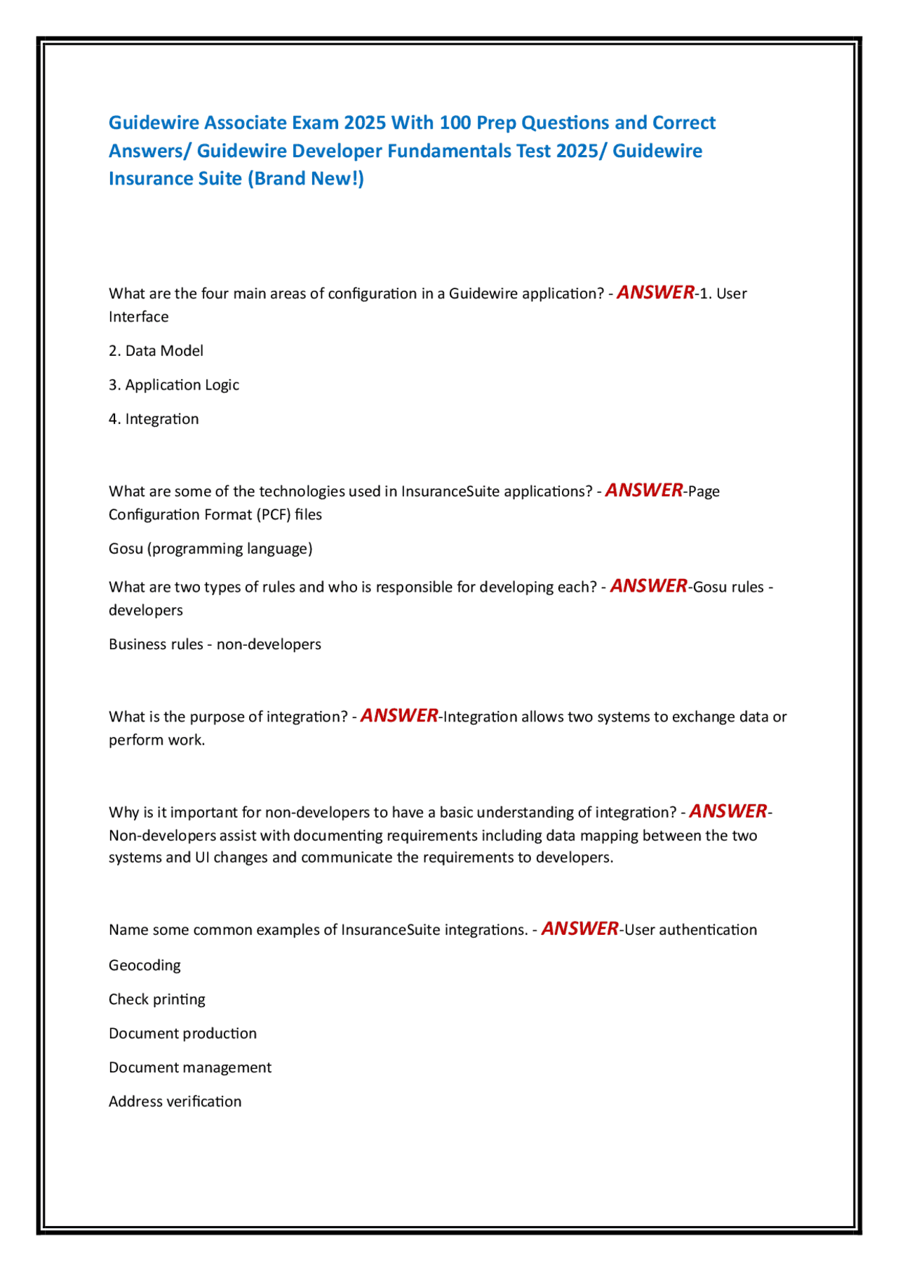 Guidewire Associate Exam 2025 With 100 Prep Questions and Correct ...