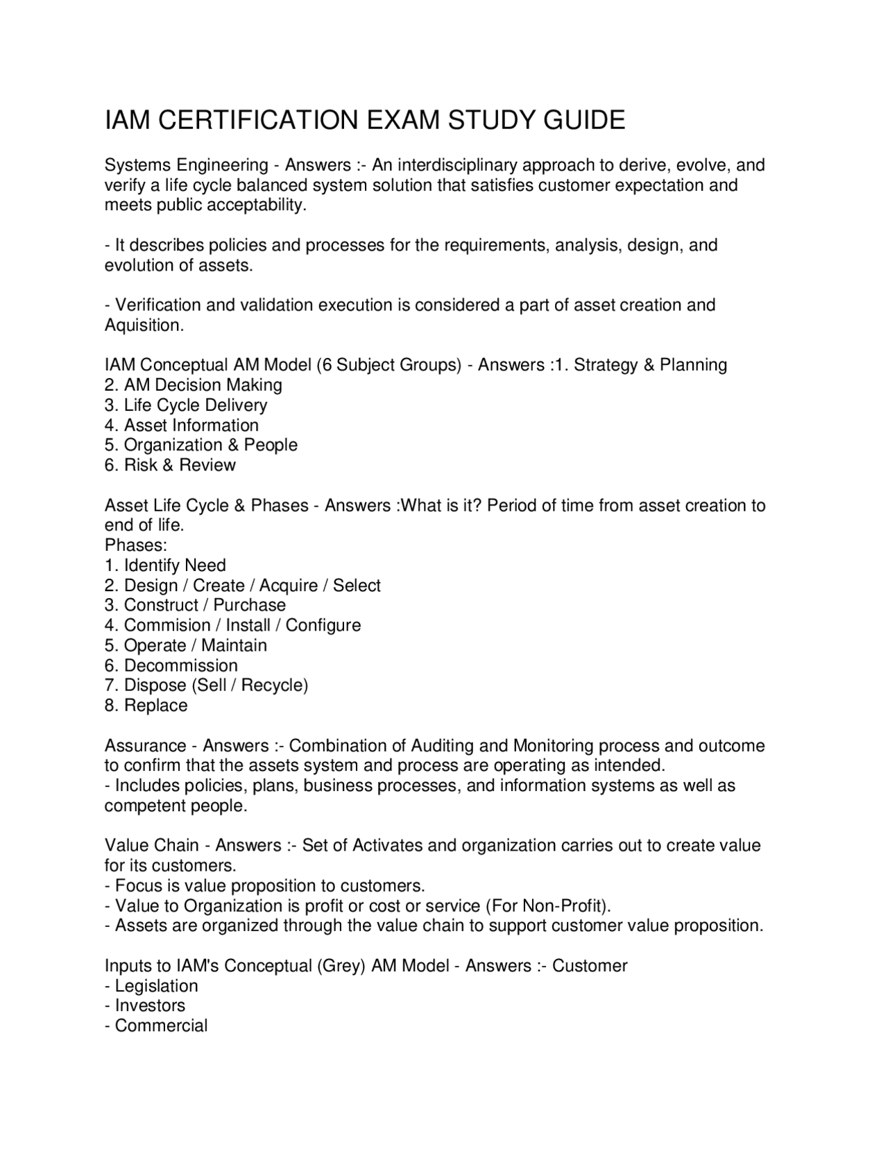 IAM CERTIFICATION EXAM STUDY GUIDE | Exams Social Sciences | Docsity