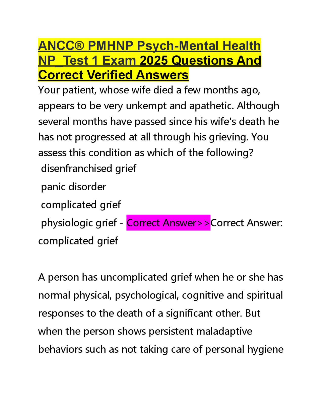 ANCC® PMHNP Psych-Mental Health NP_Test 1 Exam 2025 Questions And ...