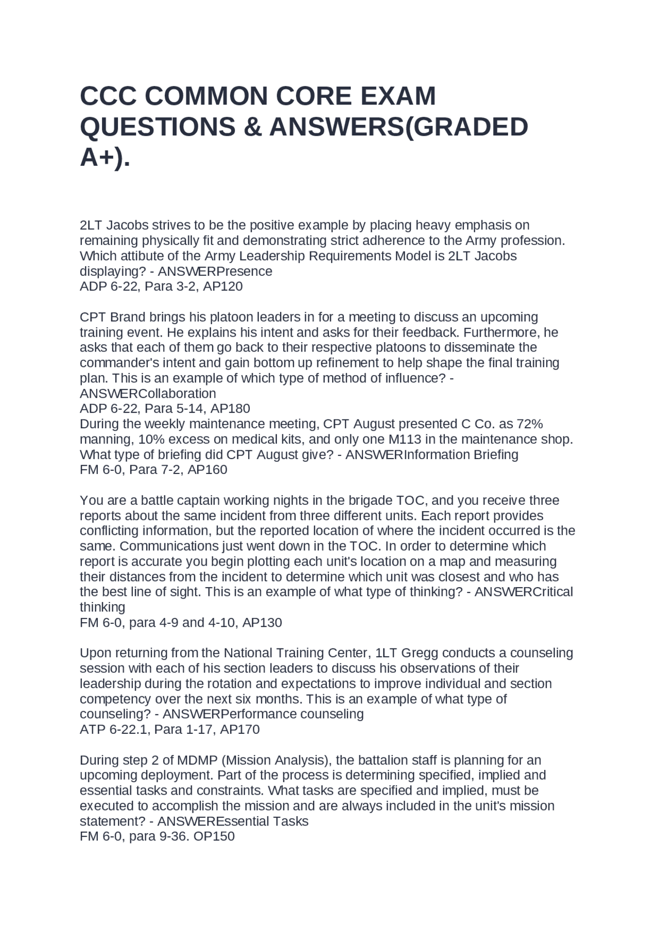 CCC COMMON CORE EXAM QUESTIONS & ANSWERS(GRADED A+). | Exams European ...