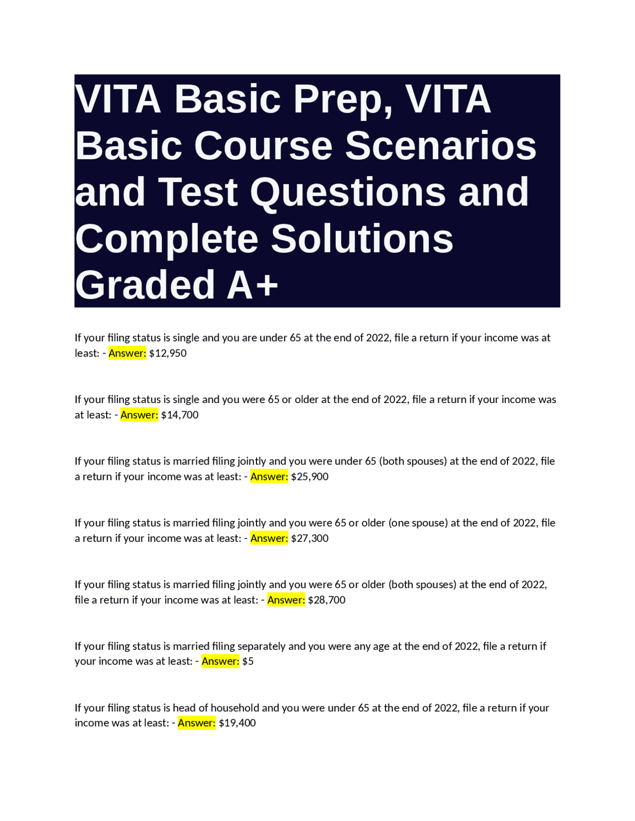 VITA Basic Prep: Course Scenarios, Test Questions, and Complete ...
