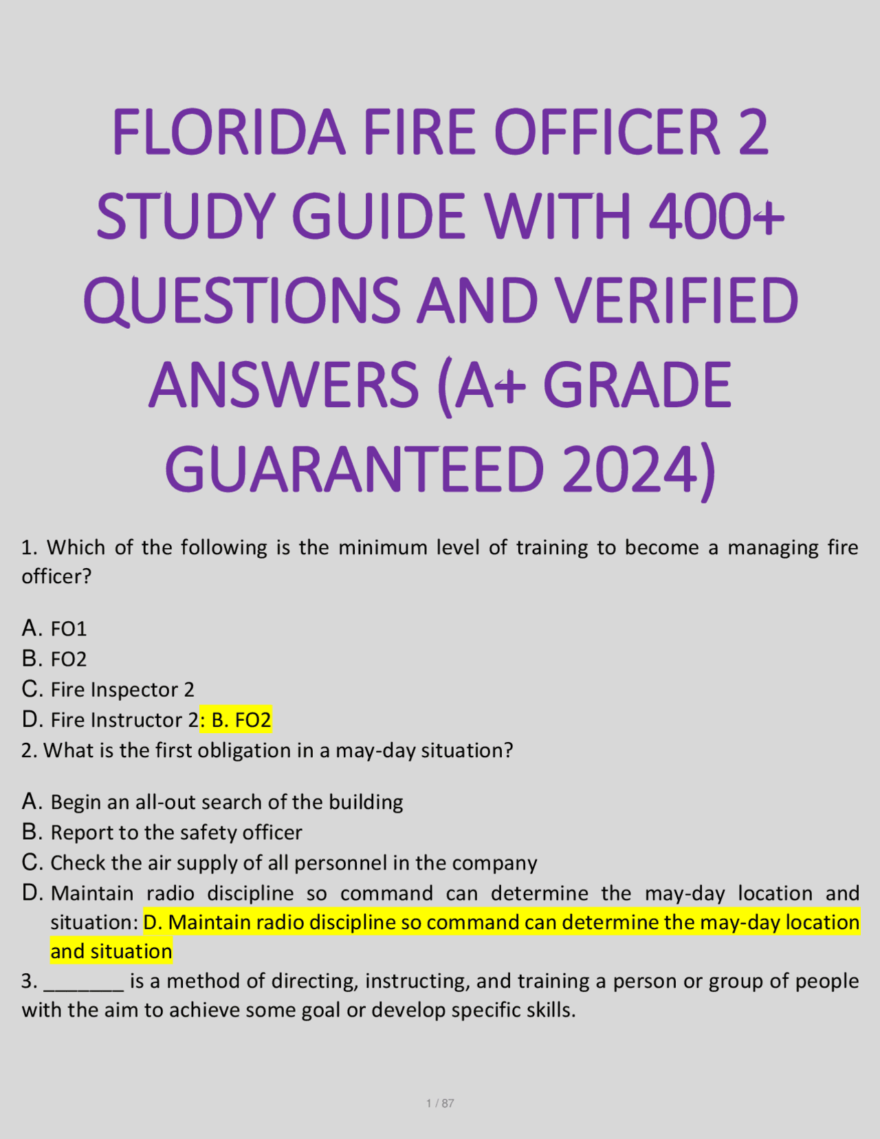 Florida Fire Officer 2 Study Guide with 400+ Questions and Verified ...