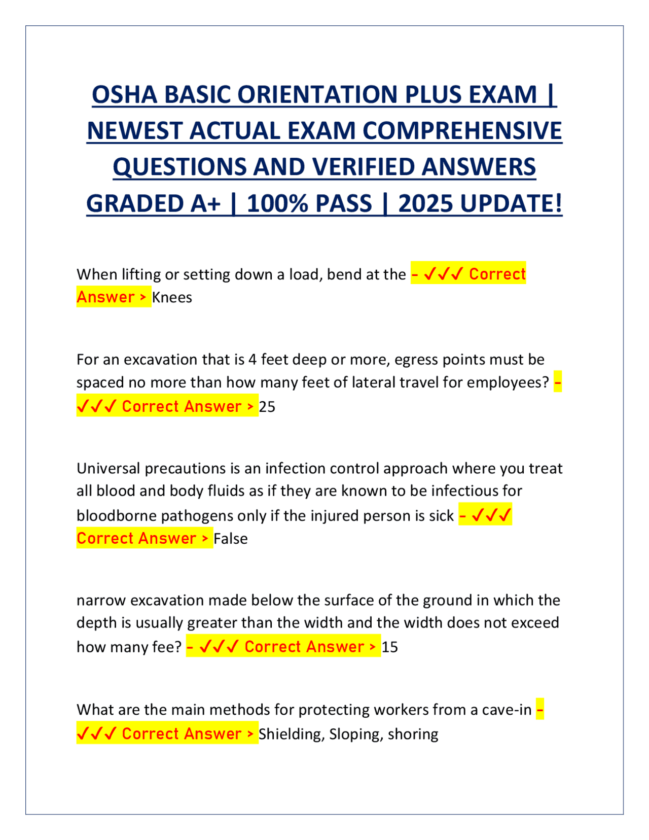 OSHA BASIC ORIENTATION PLUS EXAM | NEWEST ACTUAL EXAM COMPREHENSIVE ...