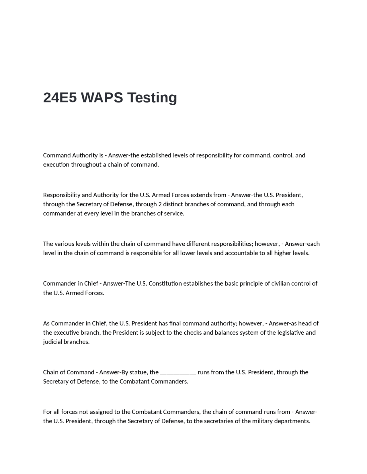 24E5 WAPS Testing Exam Questions with 100% Correct Answers | Exams ...