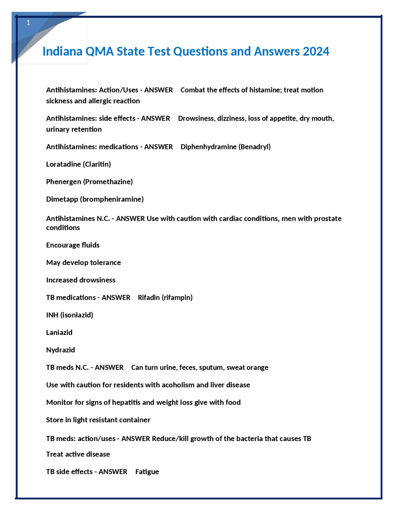 Indiana QMA State Test Questions and Answers 2024 | Exams Nursing | Docsity
