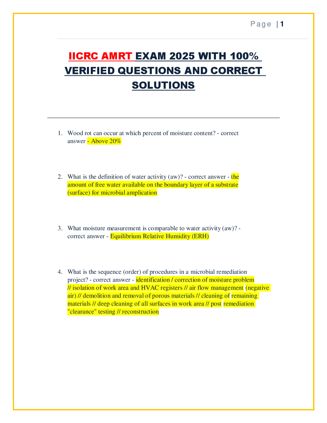 IICRC AMRT EXAM 2025 WITH 100% VERIFIED QUESTIONS AND CORRECT SOLUTIONS ...