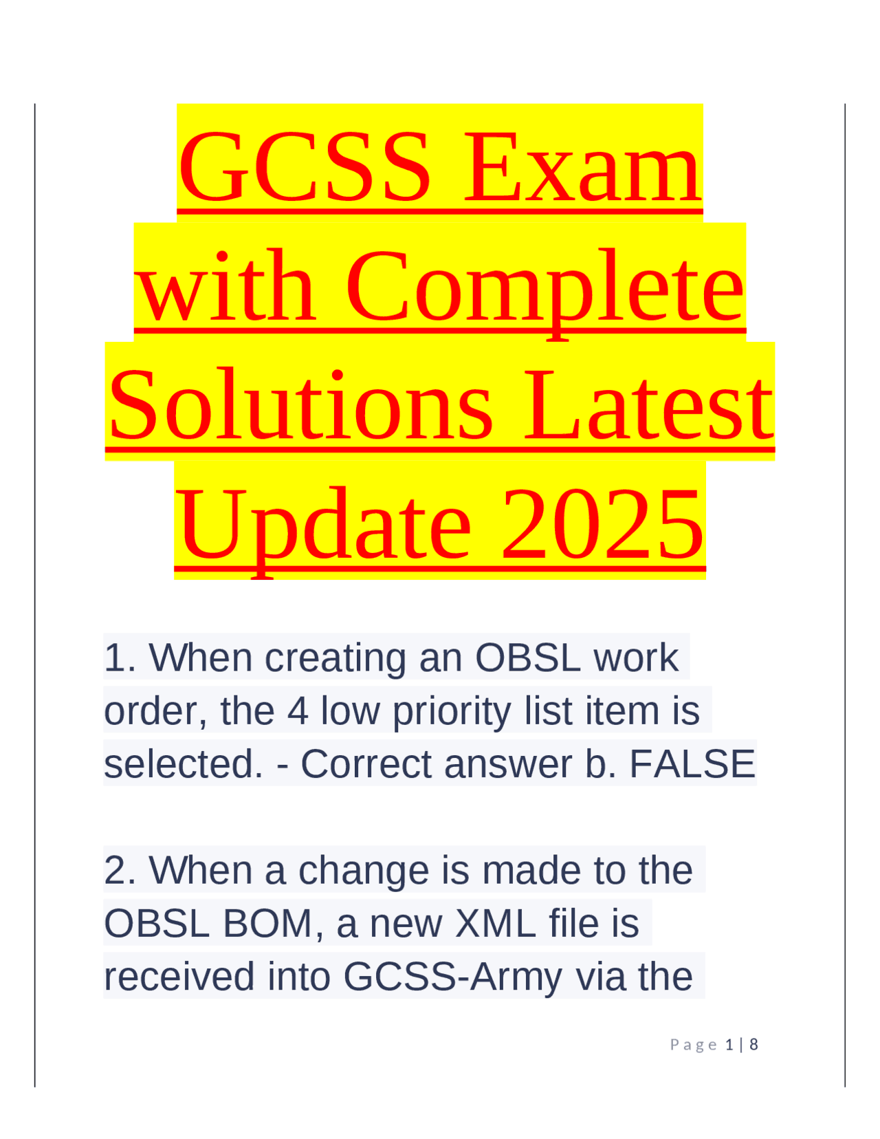 Gcss Exam With Complete Solutions Latest Update 2025 Exams Nursing Docsity