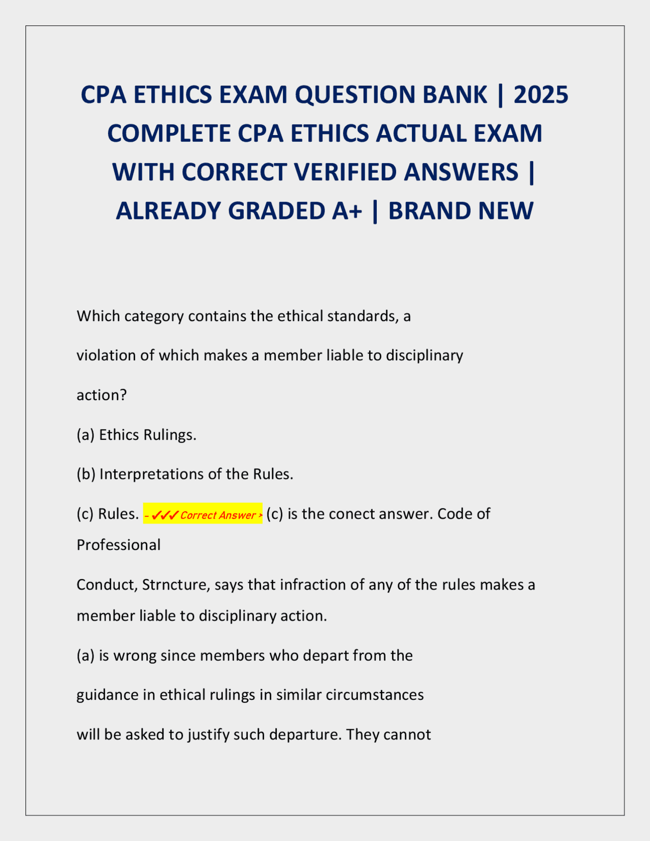 CPA ETHICS EXAM QUESTION BANK | 2025 COMPLETE CPA ETHICS ACTUAL EXAM ...