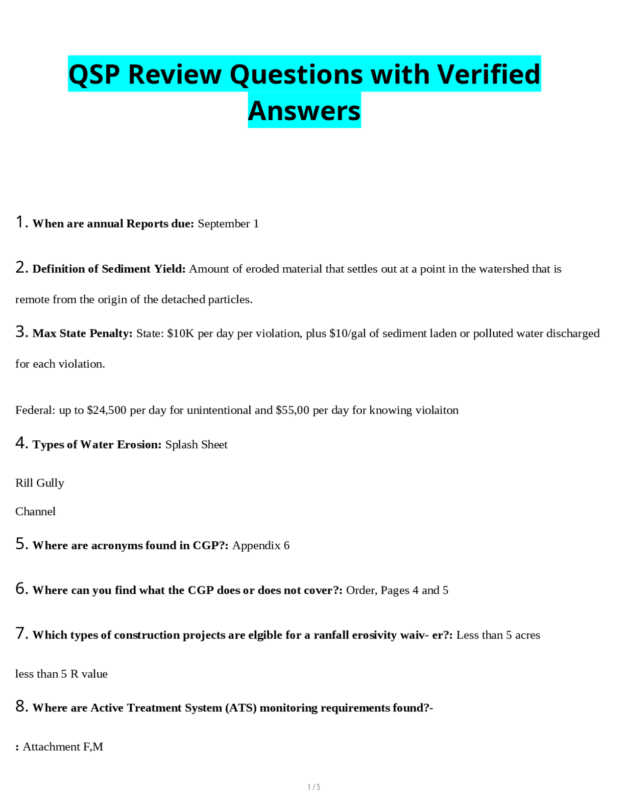 QSP Review Questions with Verified Answers | Exams Construction ...