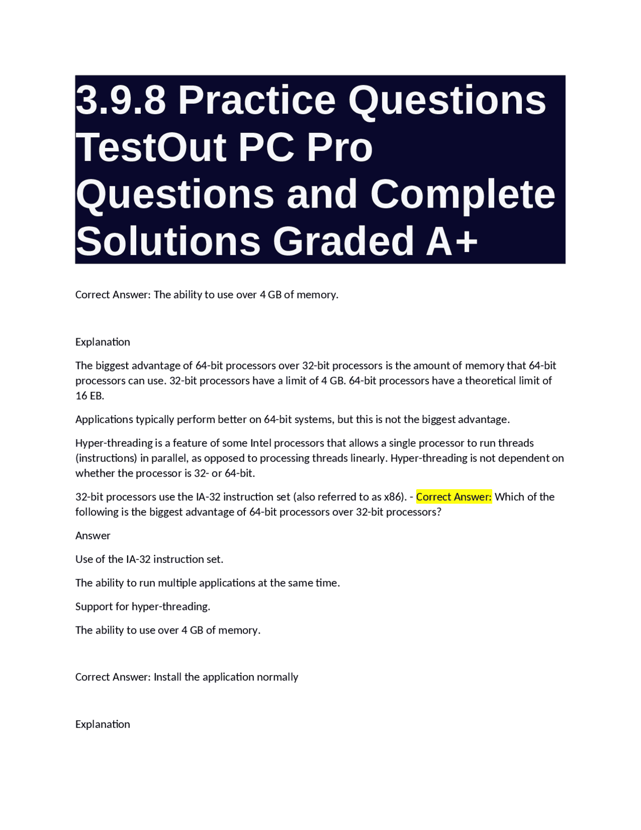 3.9.8 Practice Questions TestOut PC Pro Questions and Complete ...