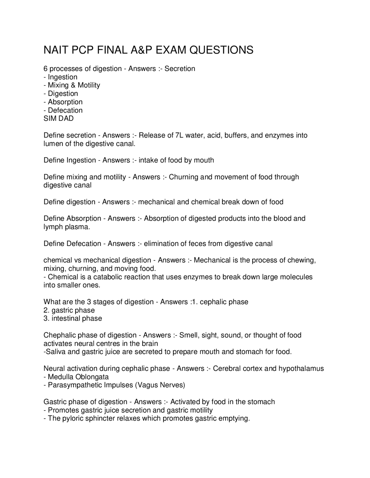 NAIT PCP Final A&P Exam Questions: A Comprehensive Guide to Digestion ...