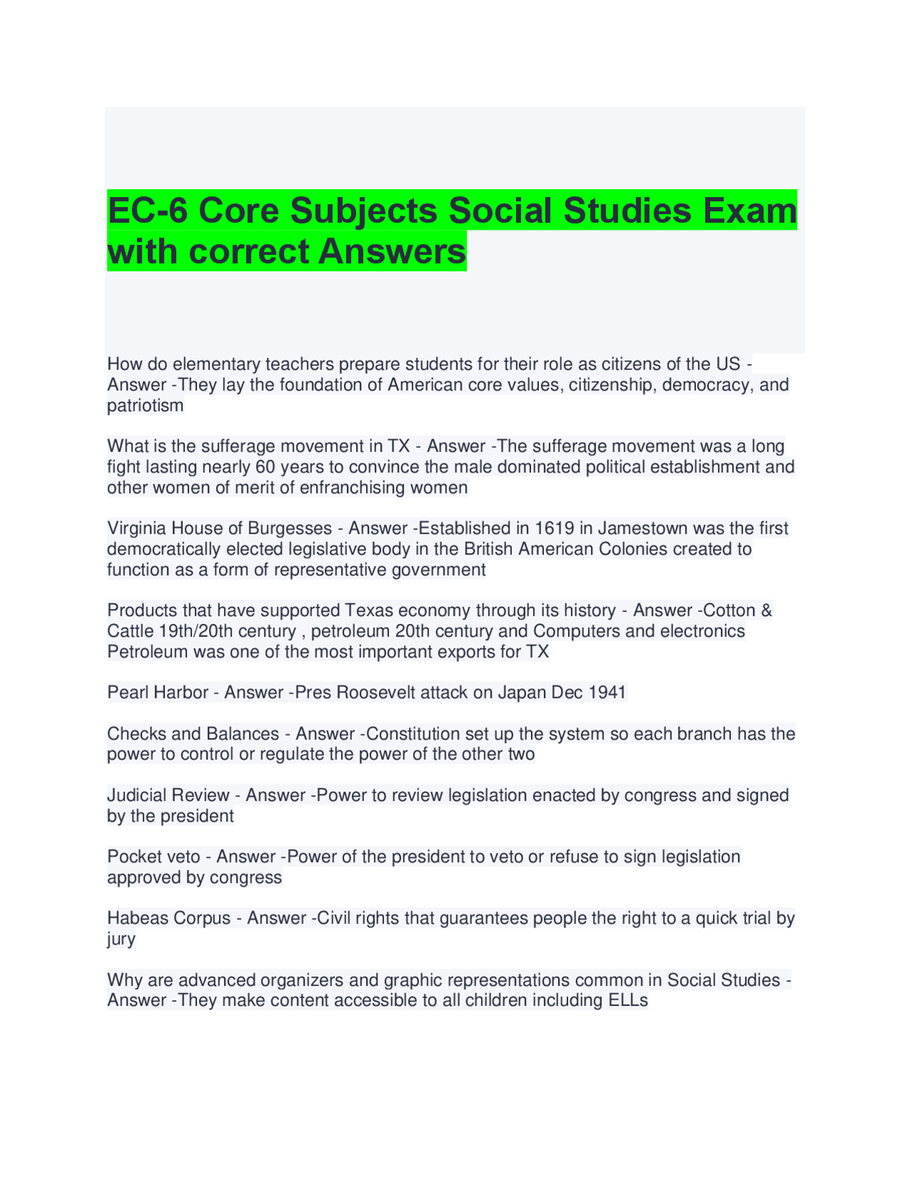 EC-6 Social Studies Exam Guide: Correct Answers for Elementary Teachers ...