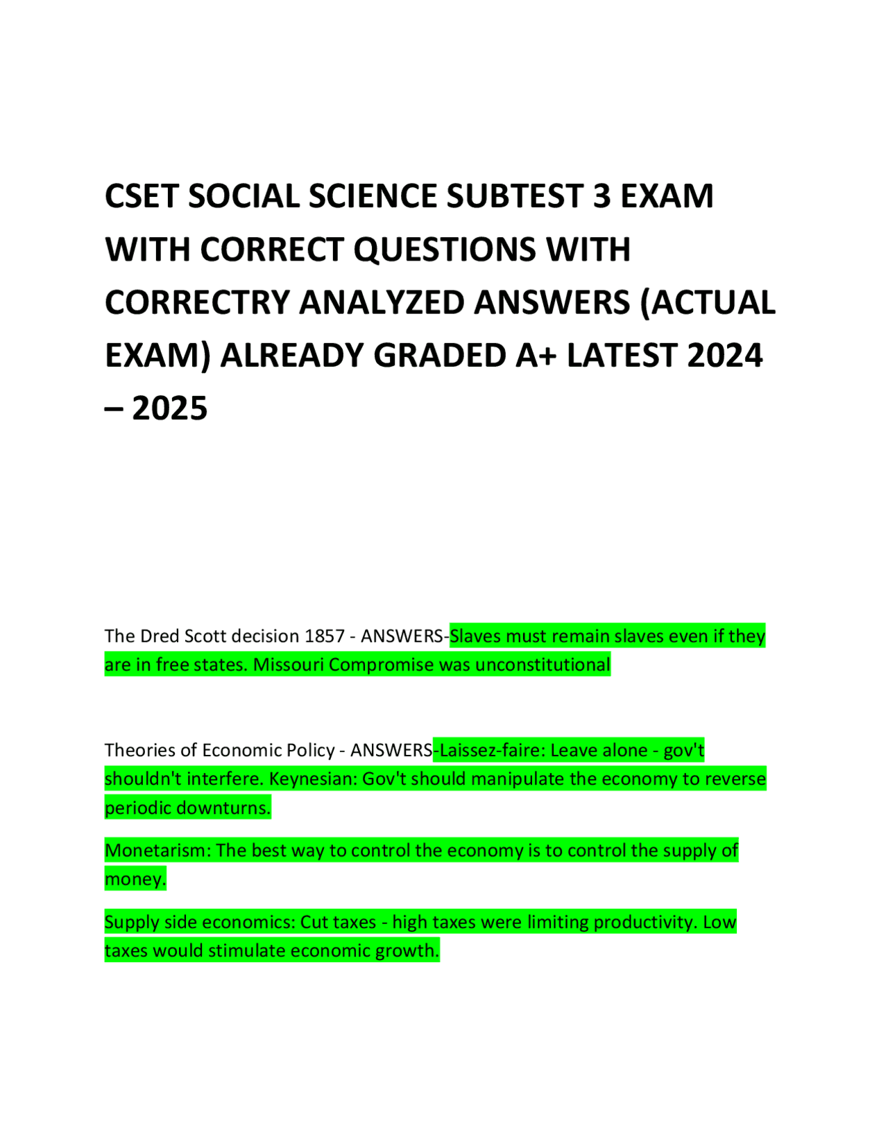 CSET Social Science Subtest 3 Exam: Questions and Answers with Analysis ...