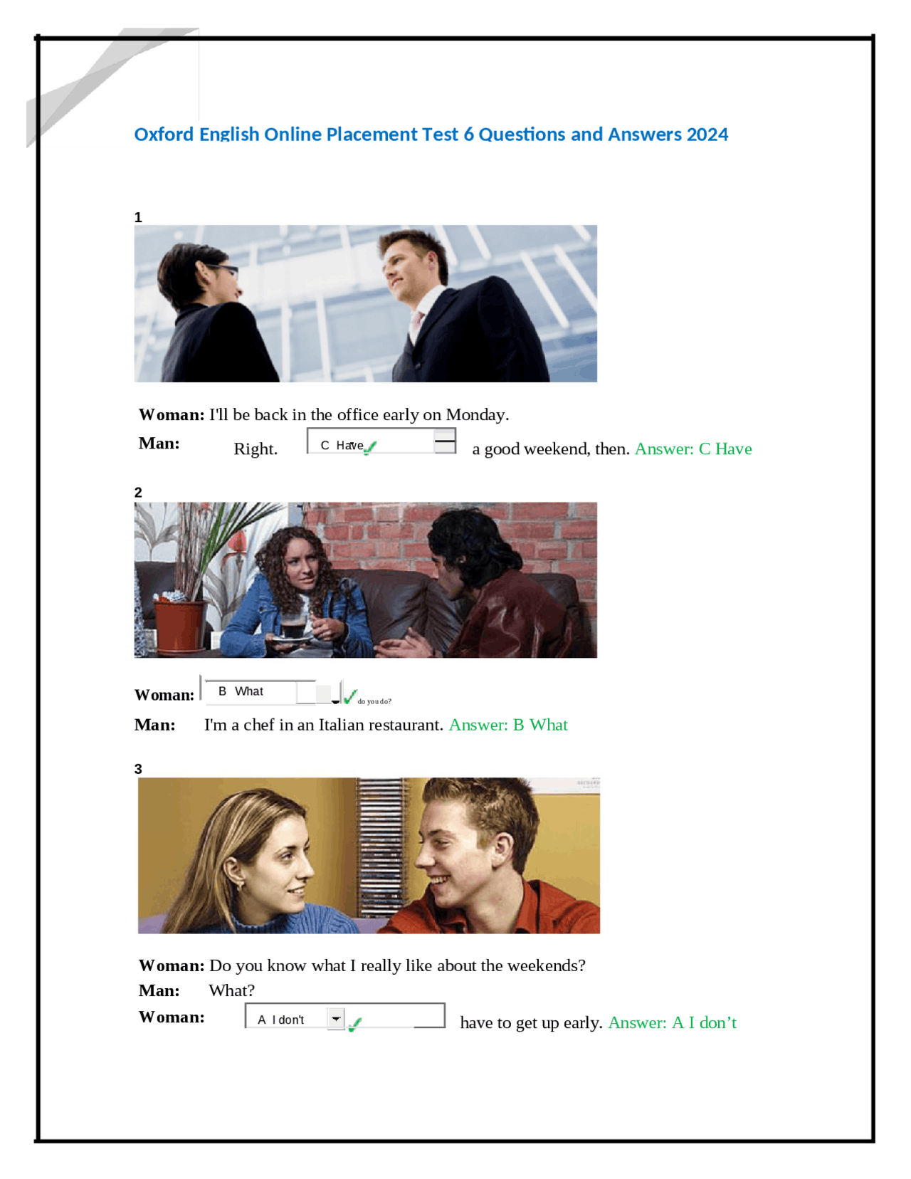 Oxford English Online Placement Test 6 Questions and Answers 2024 ...