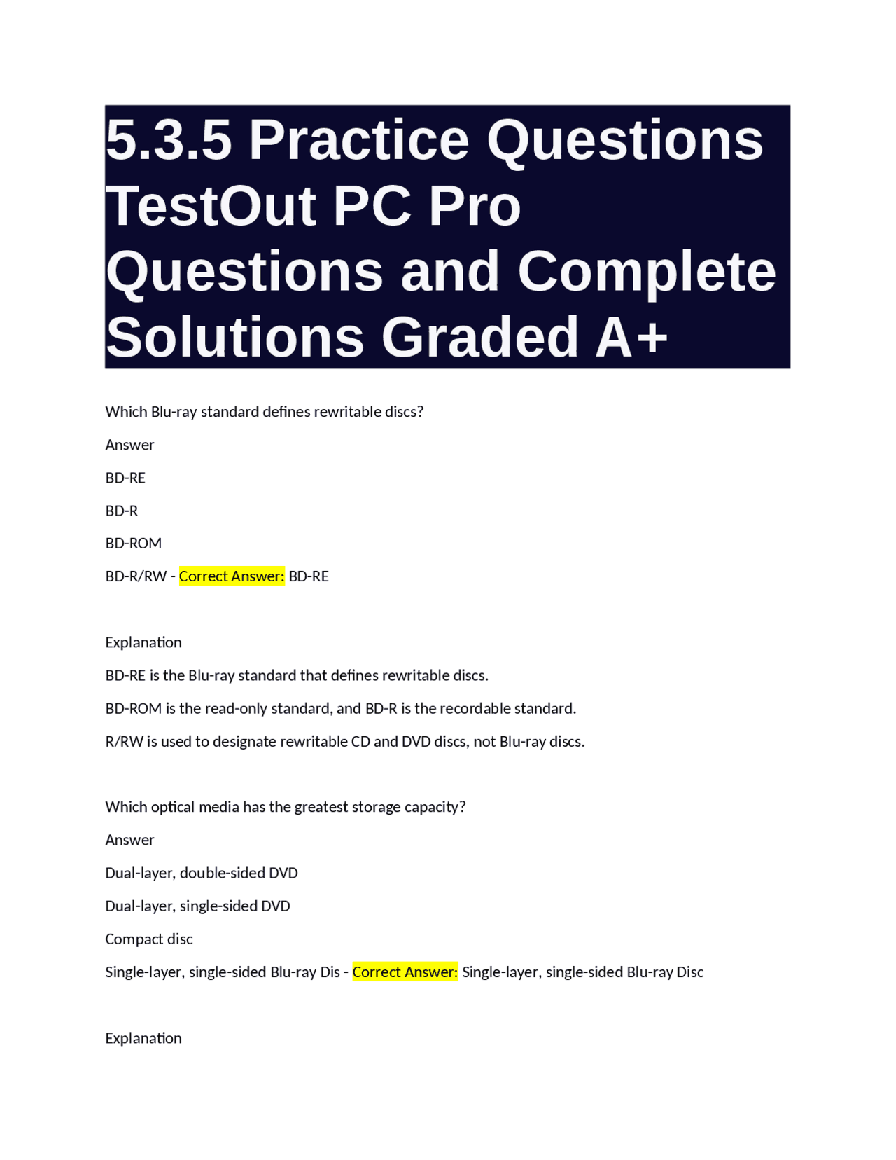 5.3.5 Practice Questions TestOut PC Pro Questions and Complete ...