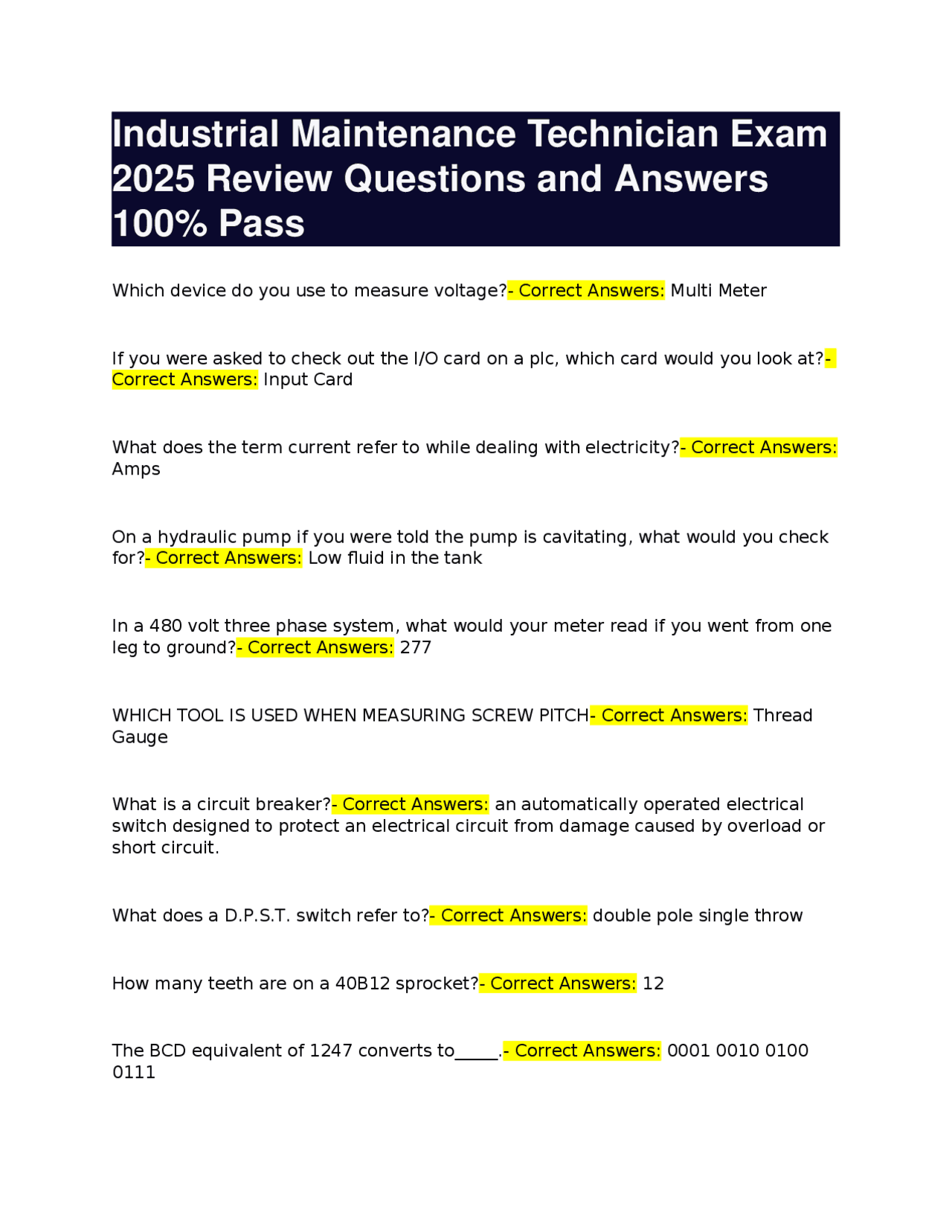 Industrial Maintenance Technician Exam Review: 2025 Questions and ...