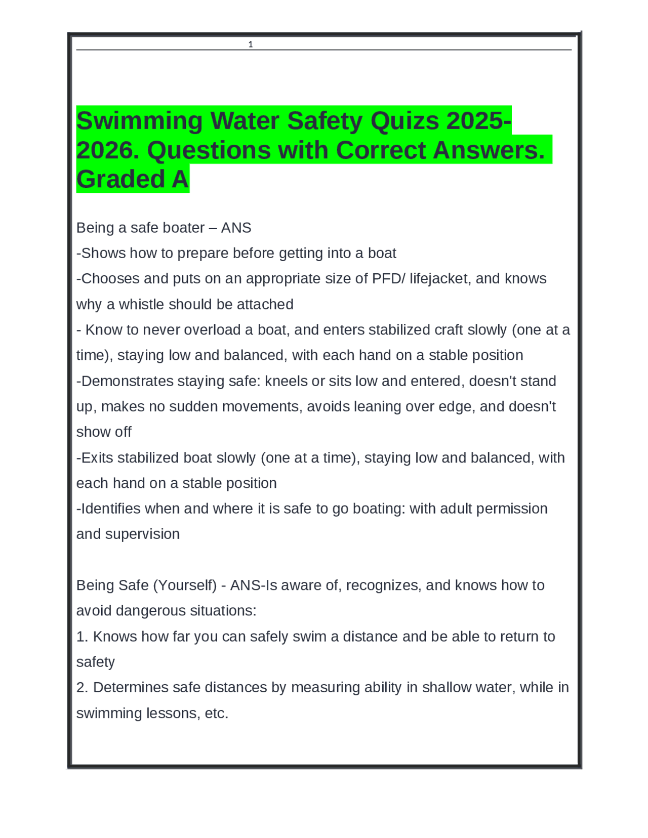 Swimming Water Safety Quiz: Questions and Answers for Safe Boating and ...