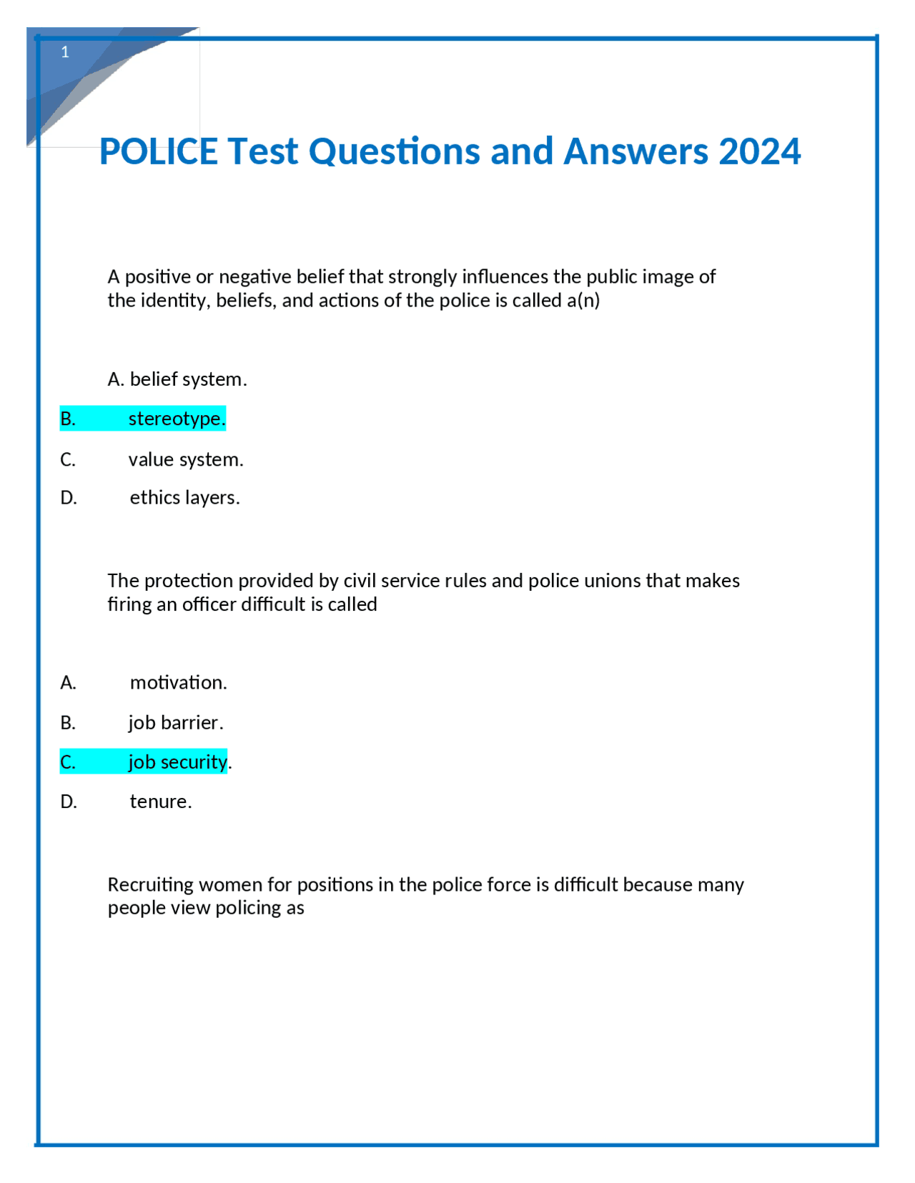 Police Test Questions & Answers 2024: Guide for Aspiring Officers ...