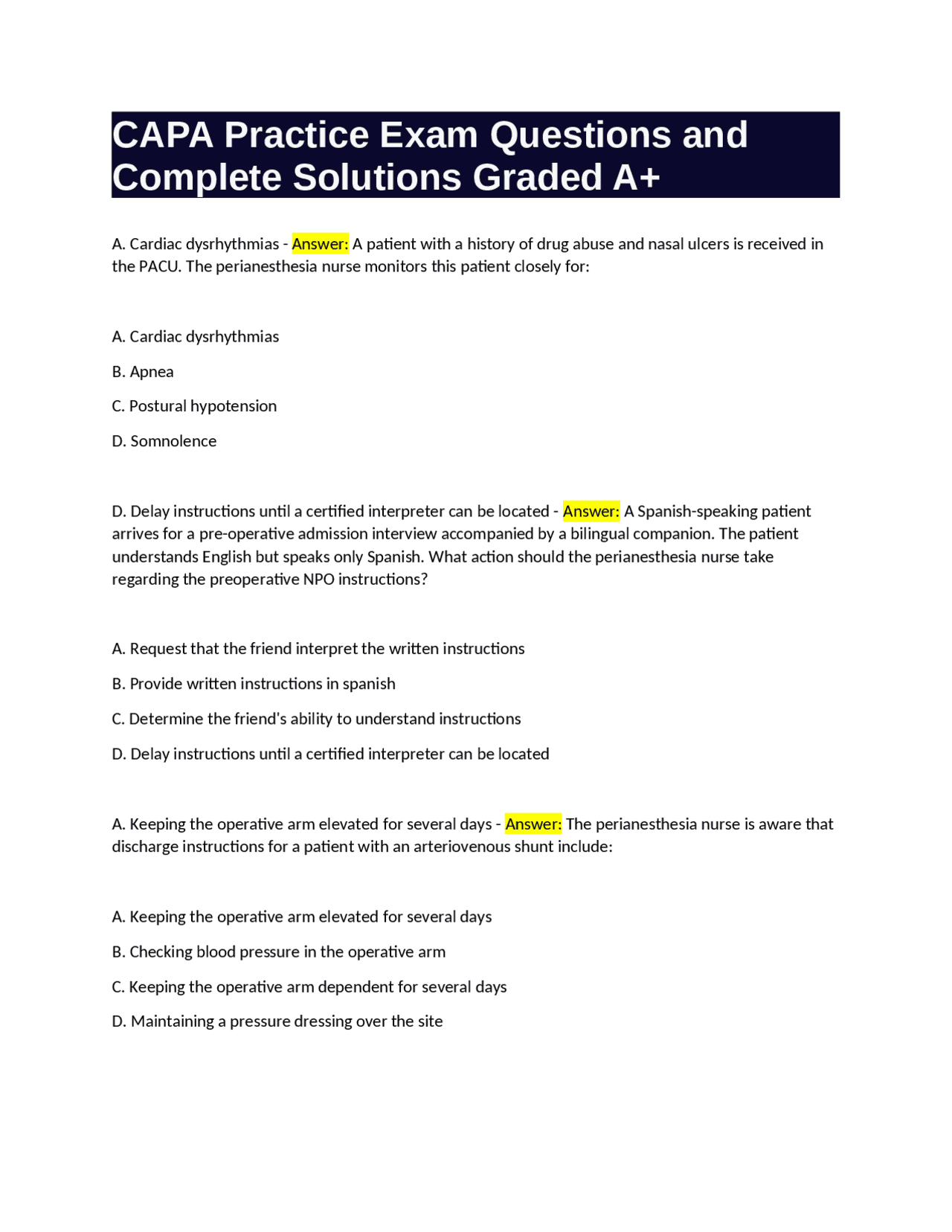 CAPA Practice Exam Questions and Complete Solutions Graded A+ | Exams ...