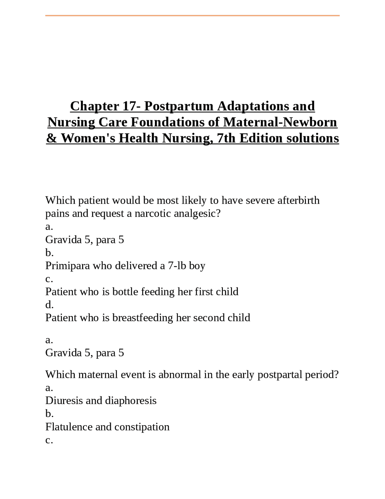 Chapter 17- Postpartum Adaptations and Nursing Care Foundations of ...