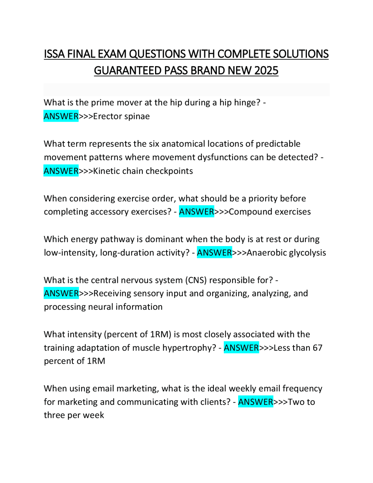 ISSA FINAL EXAM QUESTIONS WITH COMPLETE SOLUTIONS GUARANTEED PASS BRAND ...