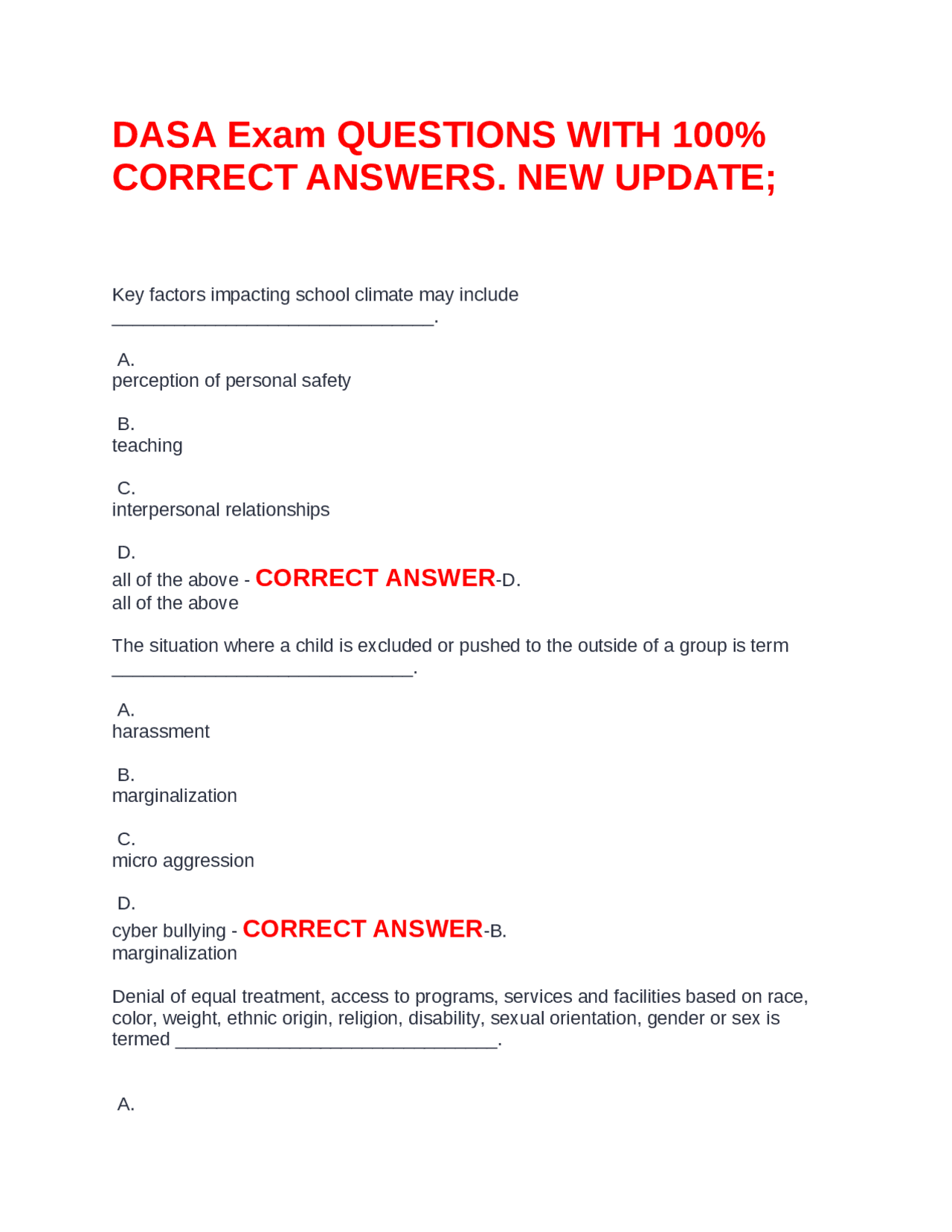 DASA Exam QUESTIONS WITH 100% CORRECT ANSWERS. NEW UPDATE; | Thesis ...