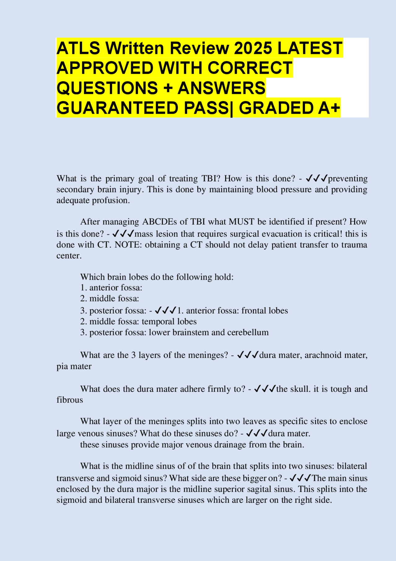 ATLS Written Review 2025 LATEST APPROVED WITH CORRECT QUESTIONS ...