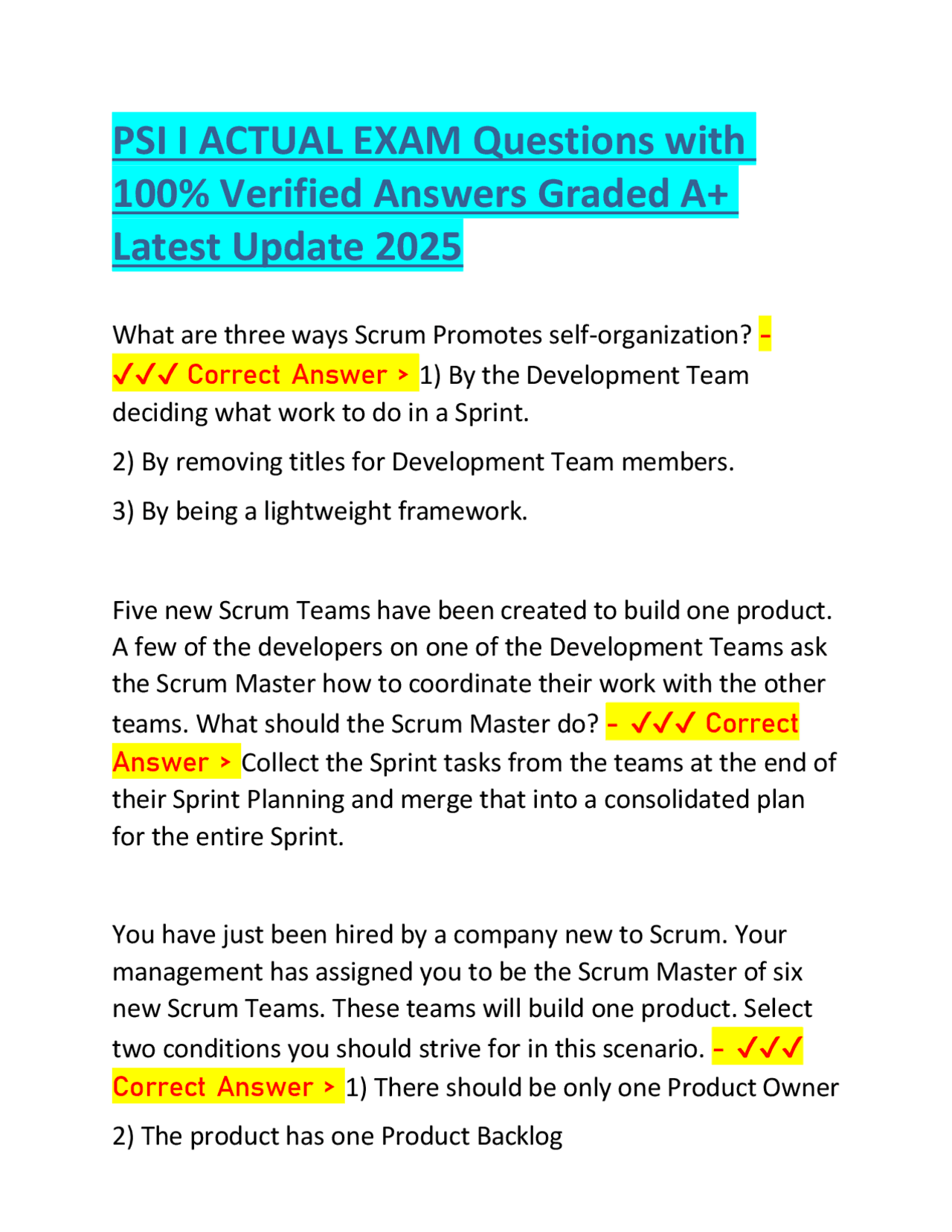 PSI I ACTUAL EXAM Questions with 100% Verified Answers Graded A+ Latest ...