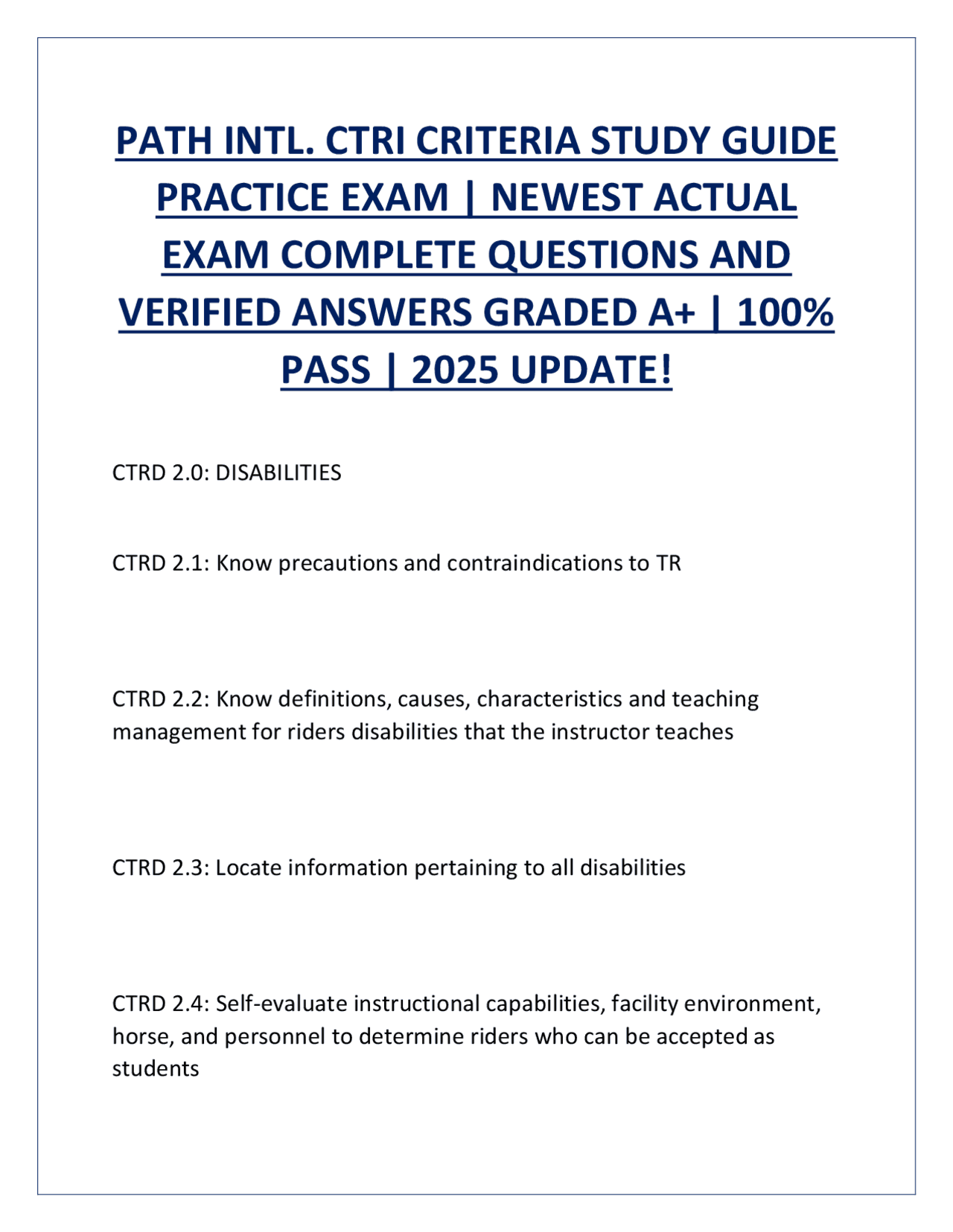 PATH INTL. CTRI CRITERIA STUDY GUIDE PRACTICE EXAM | NEWEST ACTUAL EXAM ...