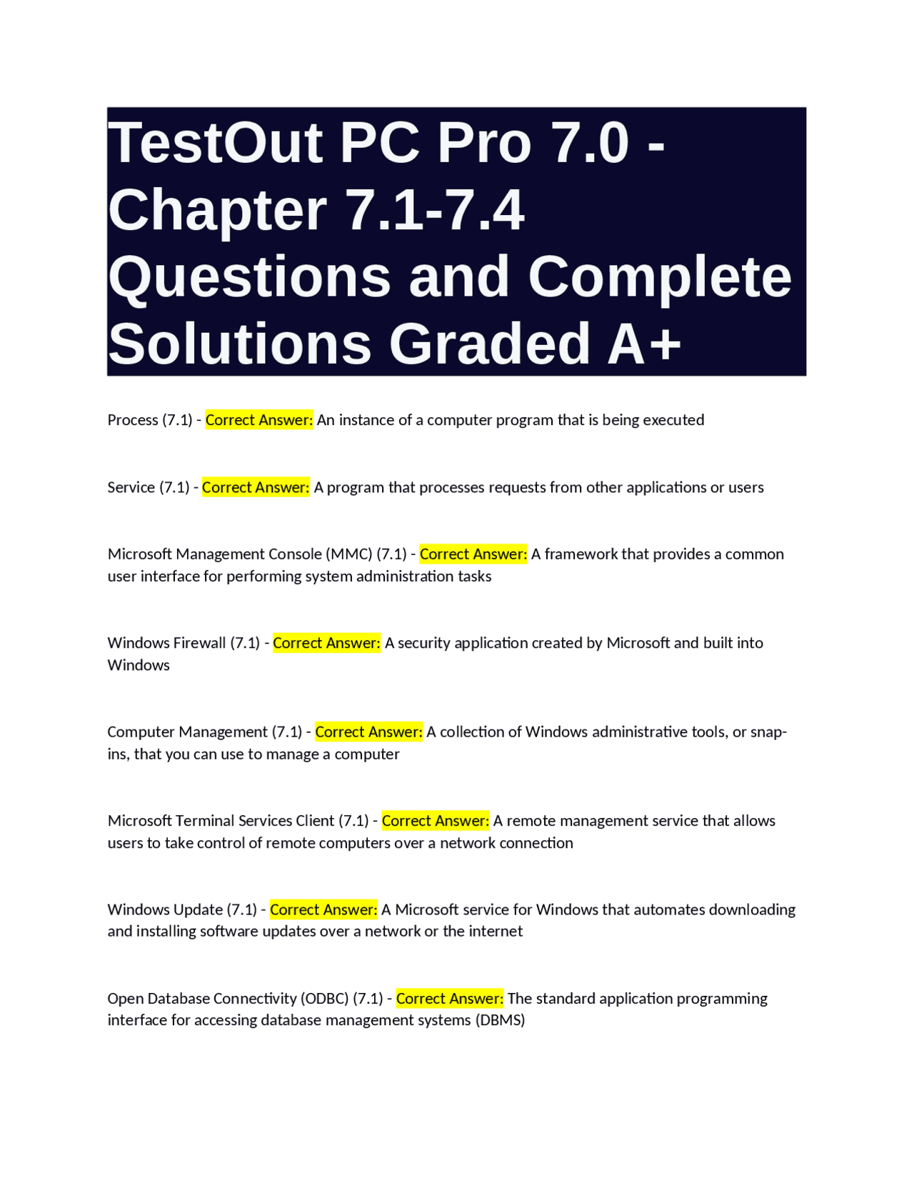 TestOut PC Pro 7.0 Chapter 7.1-7.4: Questions and Solutions | Exams ...