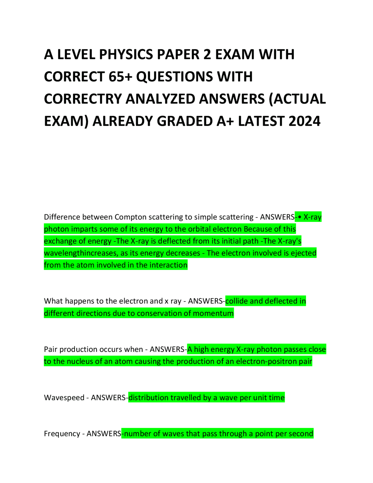A Level Physics Paper 2 Exam Questions and Answers: 2024 Edition | Exams Physics | Docsity