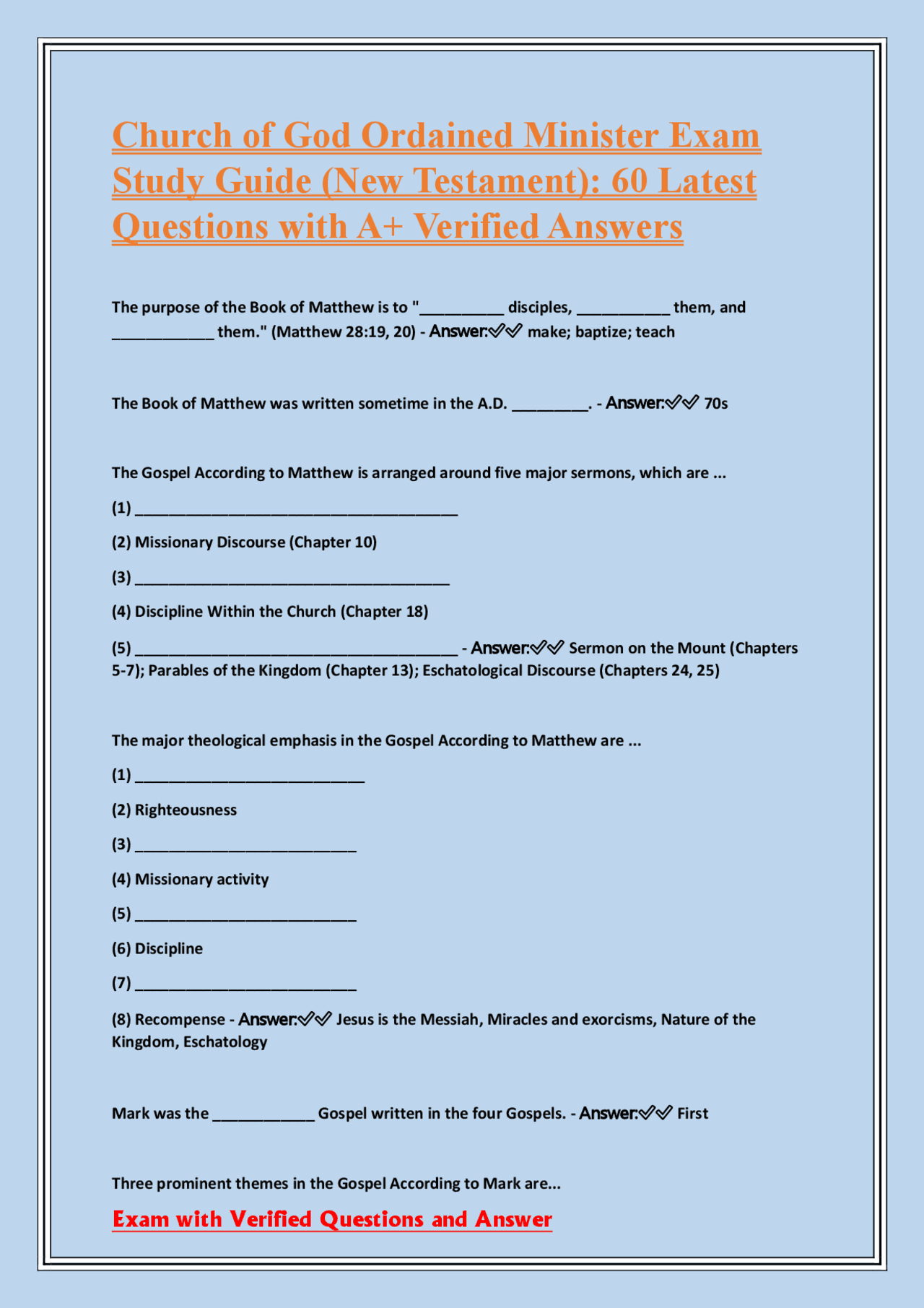 New Testament Study Guide: 60 Questions and Answers | Exams ...